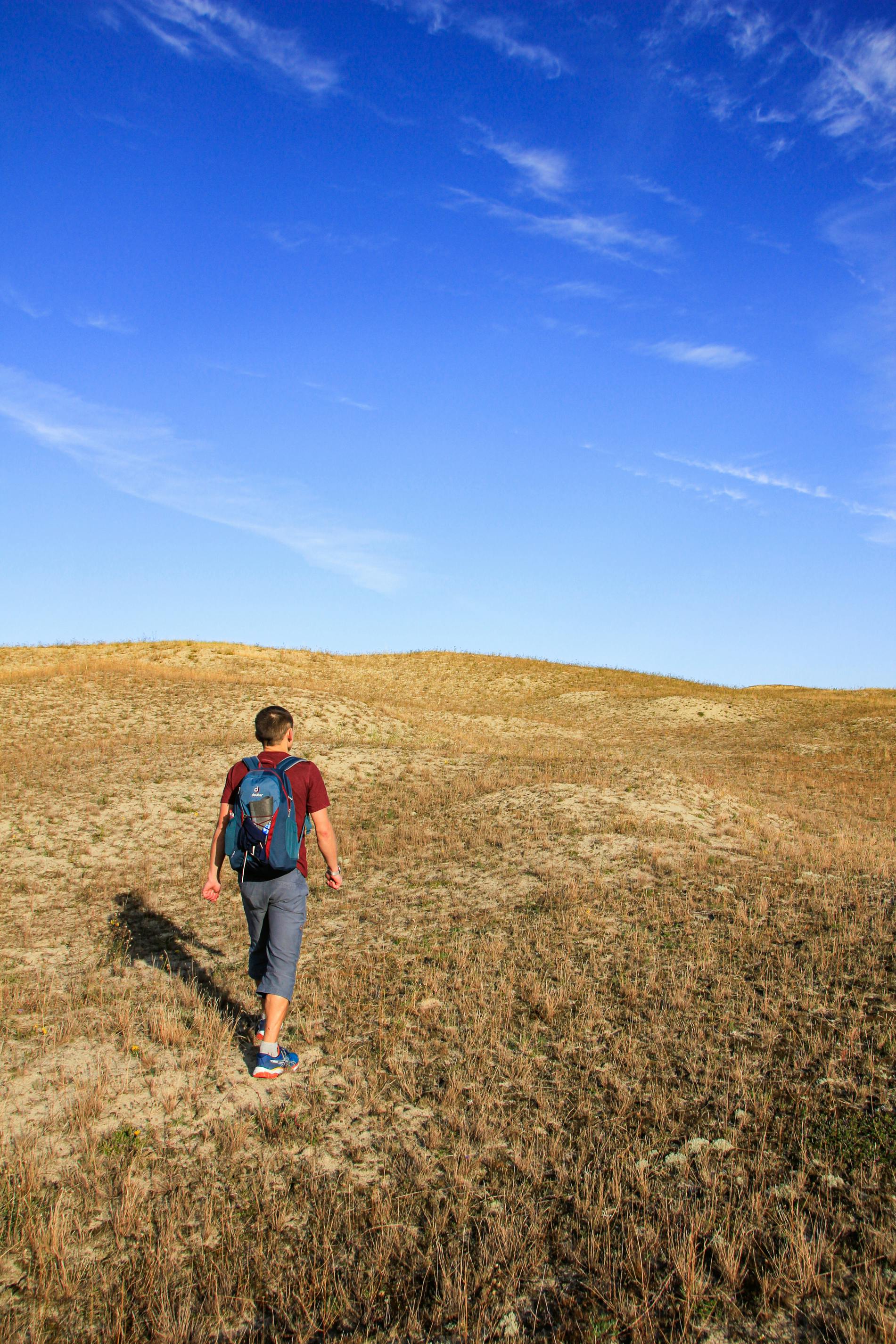 Man Walking on Grassland at Sunset · Free Stock Photo