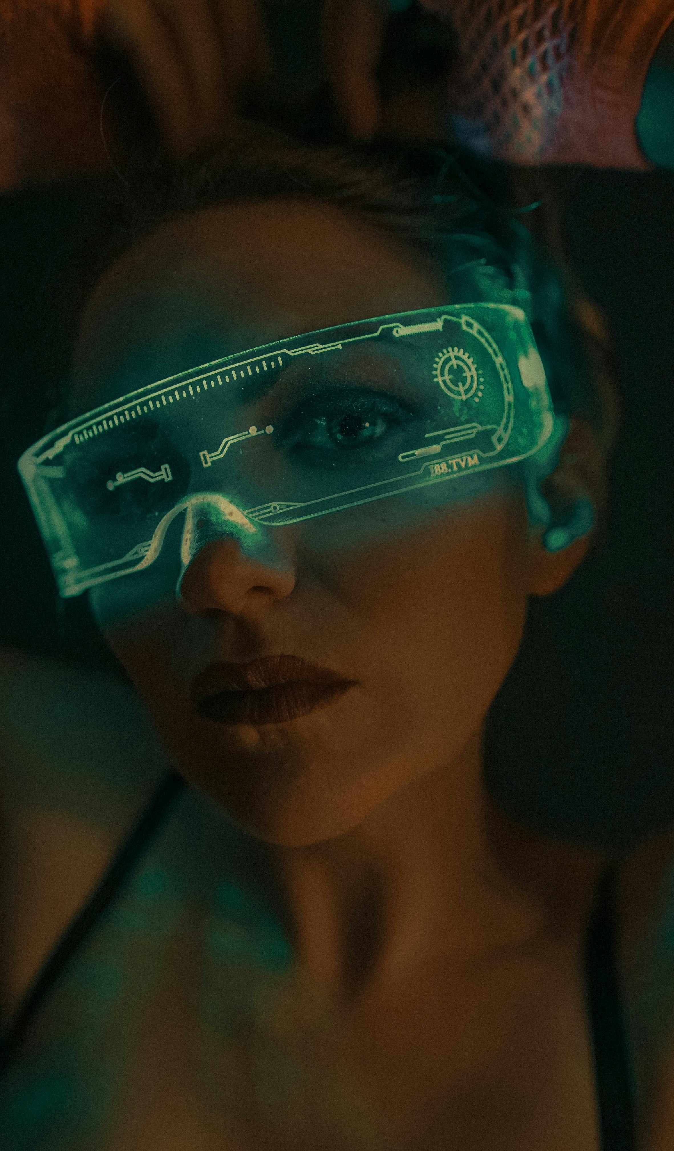 Close-up of a Woman with Futuristic Eyewear · Free Stock Photo