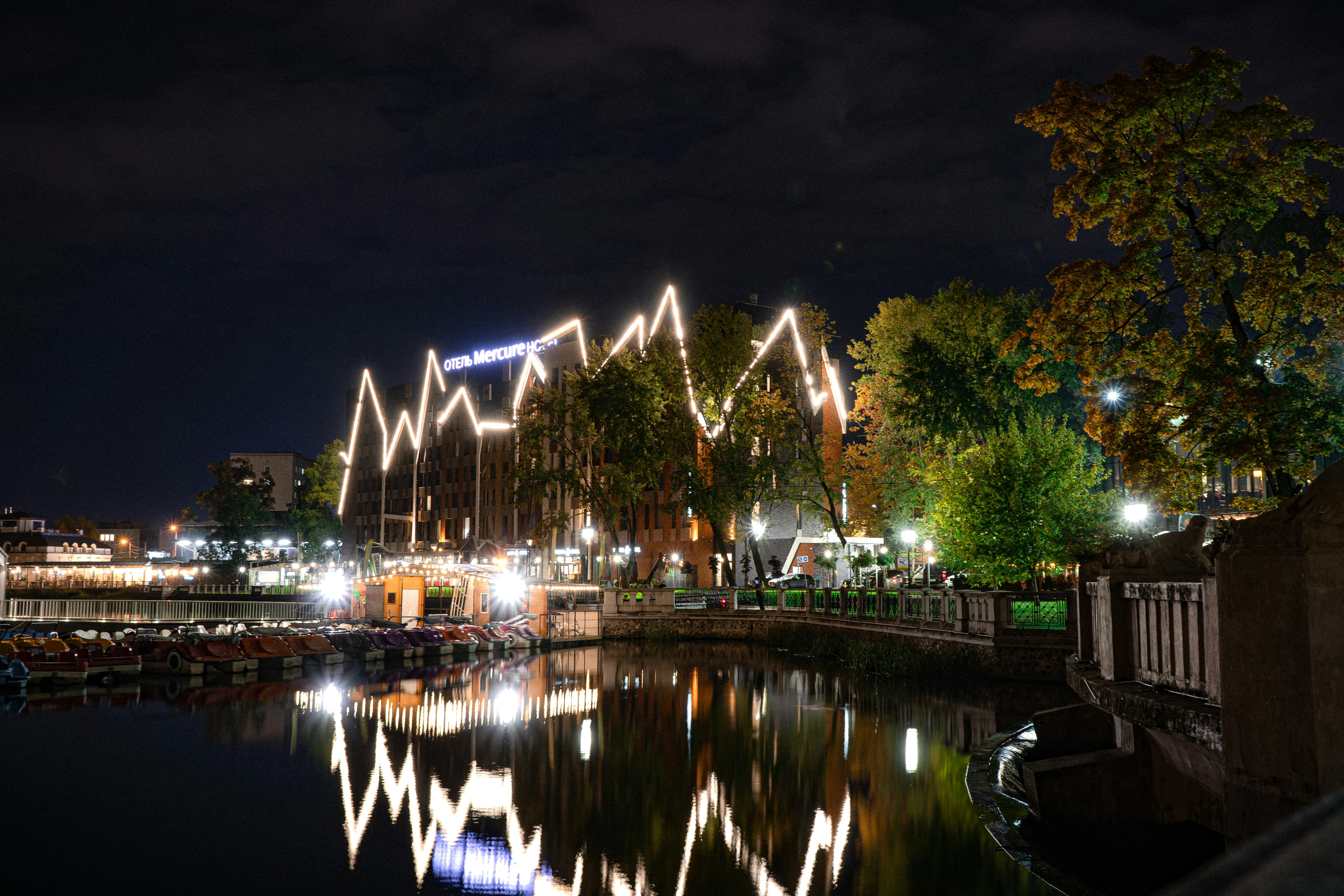 Illuminated at Night Mercure Kaliningrad Hotel, Russia · Free Stock Photo