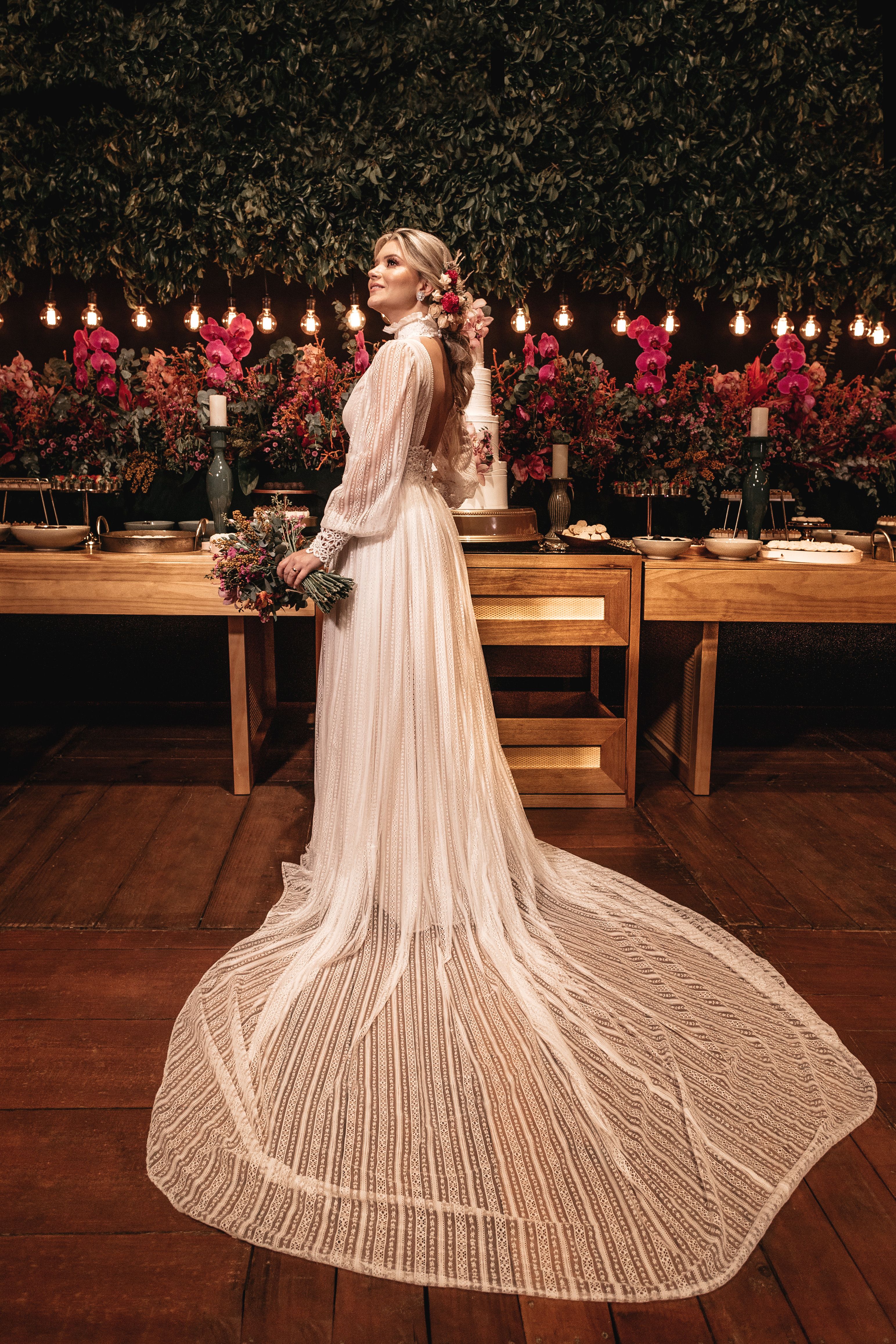 Bride Posing on the Background of a Nature Inspired Wedding Venue ...