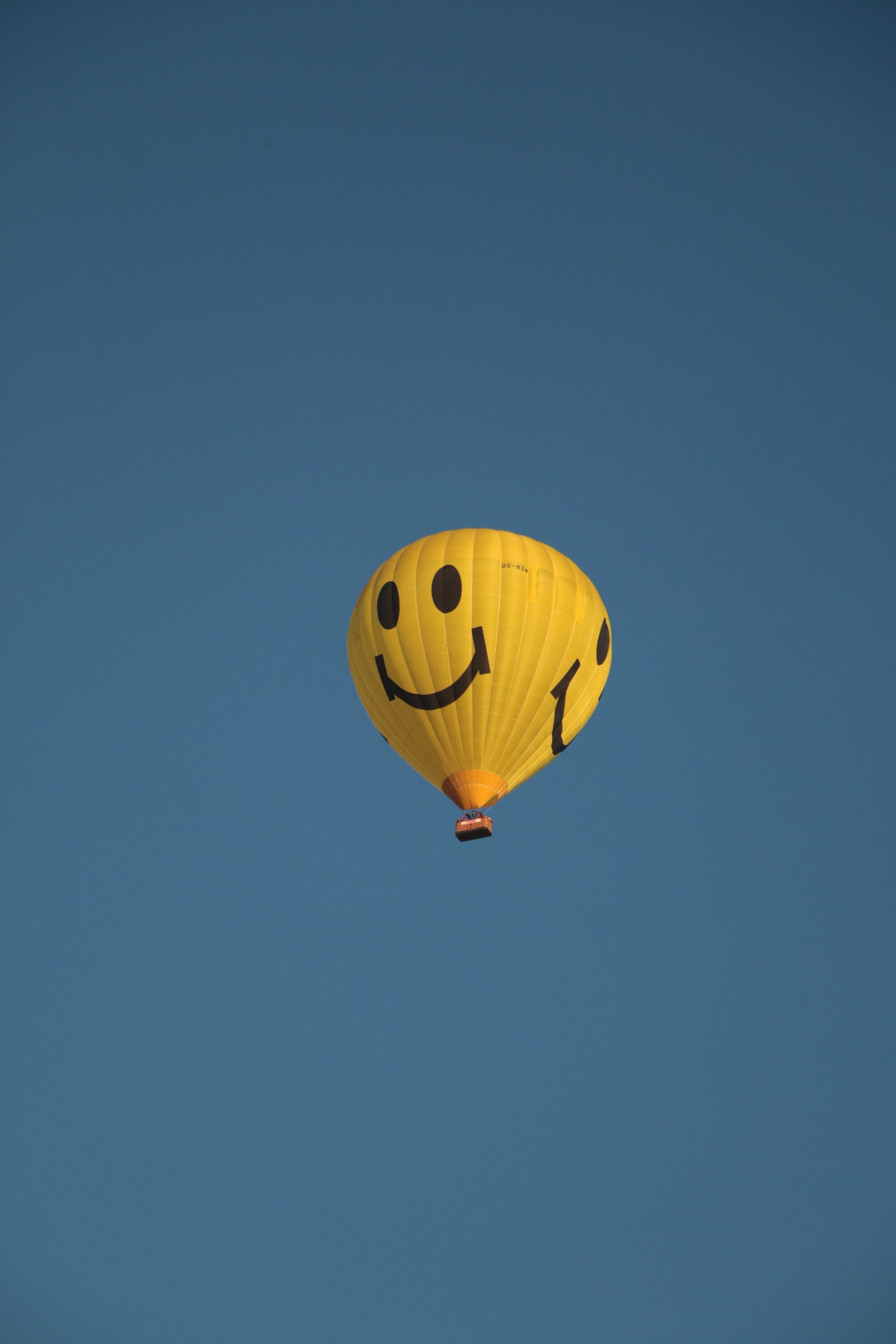 Yellow balloon with smile on clear sky · Free Stock Photo