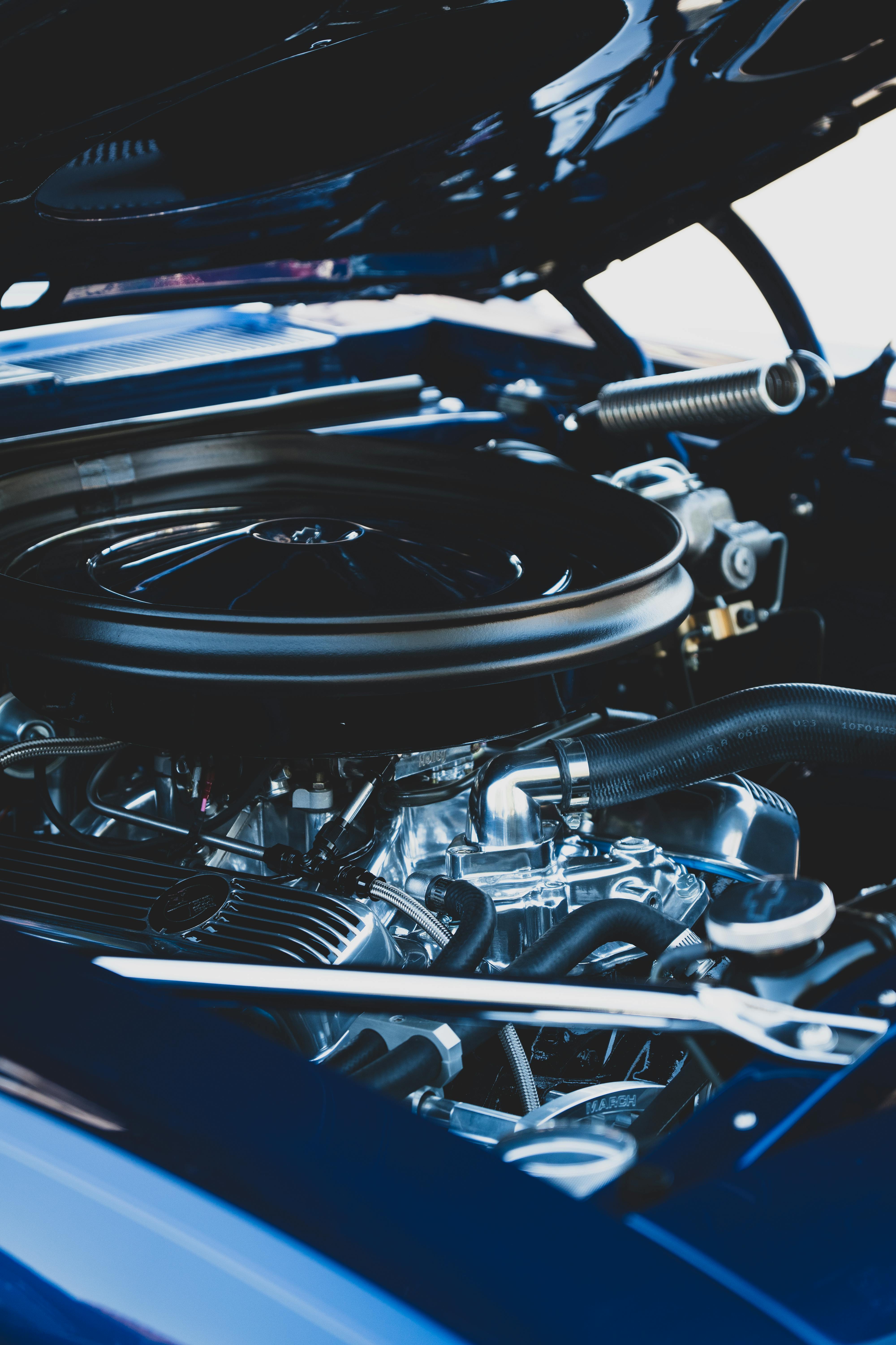 Engine of a Blue Car · Free Stock Photo