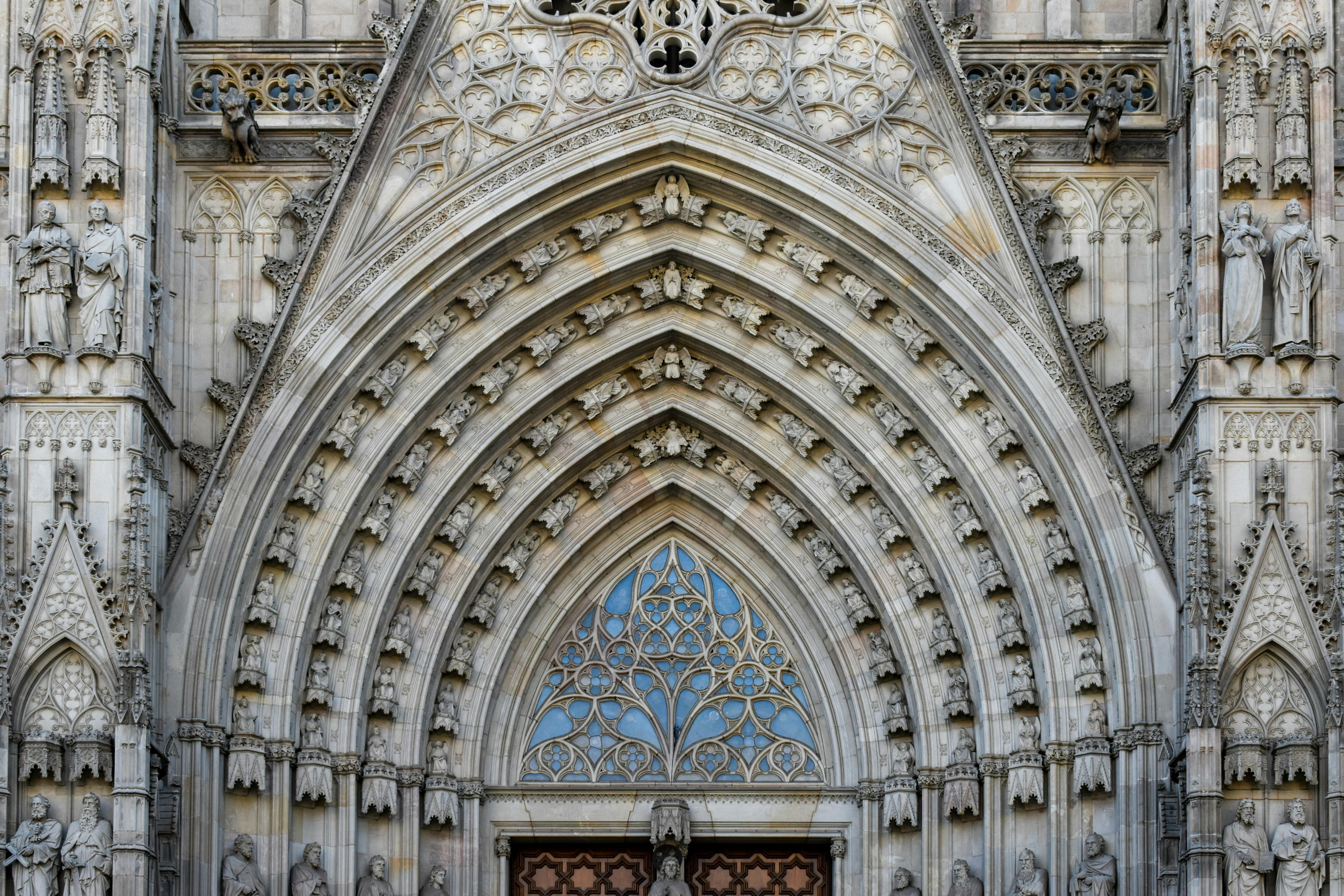 Sculptures Arched Entrance of Barcelona Cathedral · Free Stock Photo
