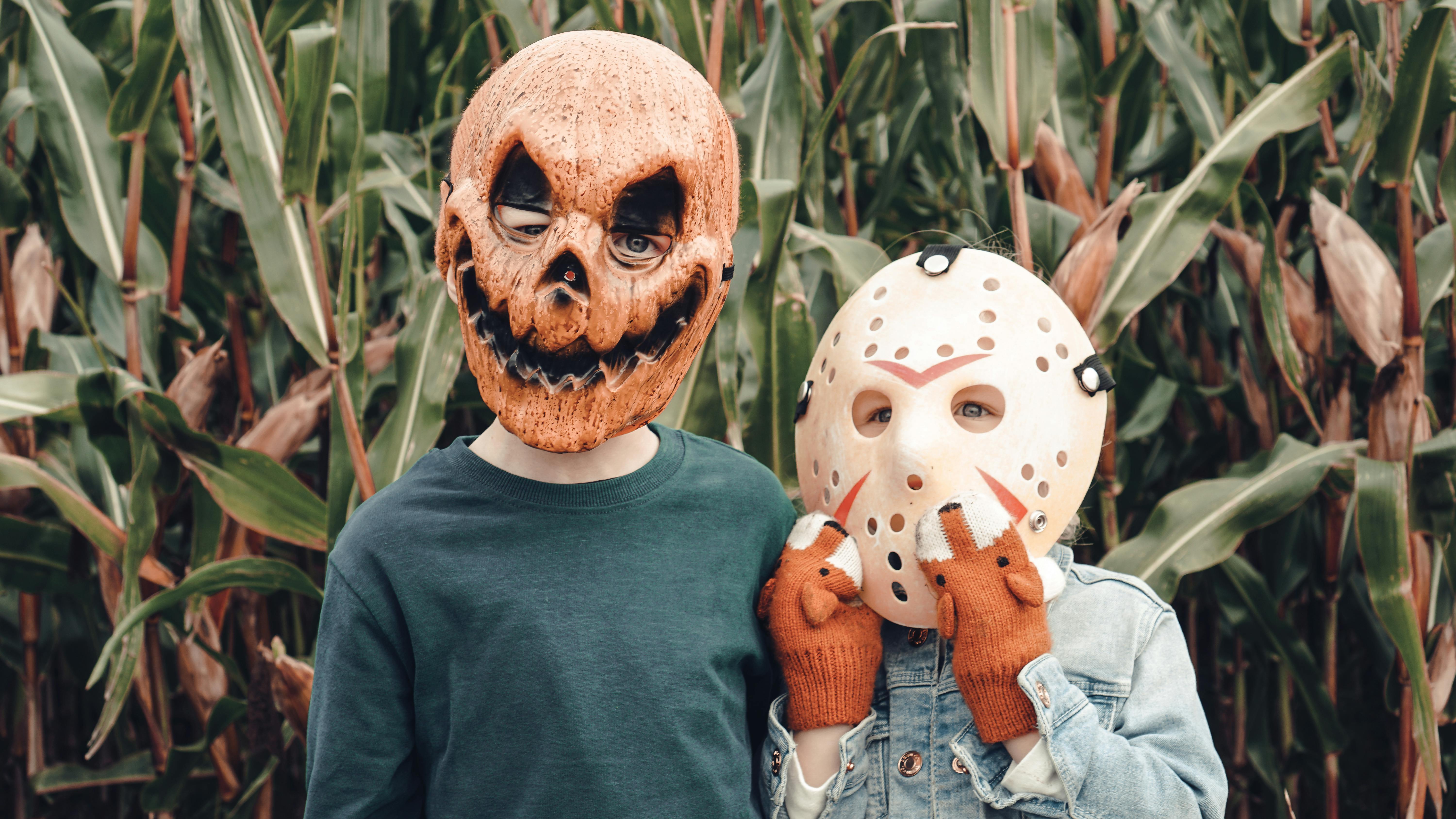 Kids in a Corn Field Wearing Scary Masks · Free Stock Photo