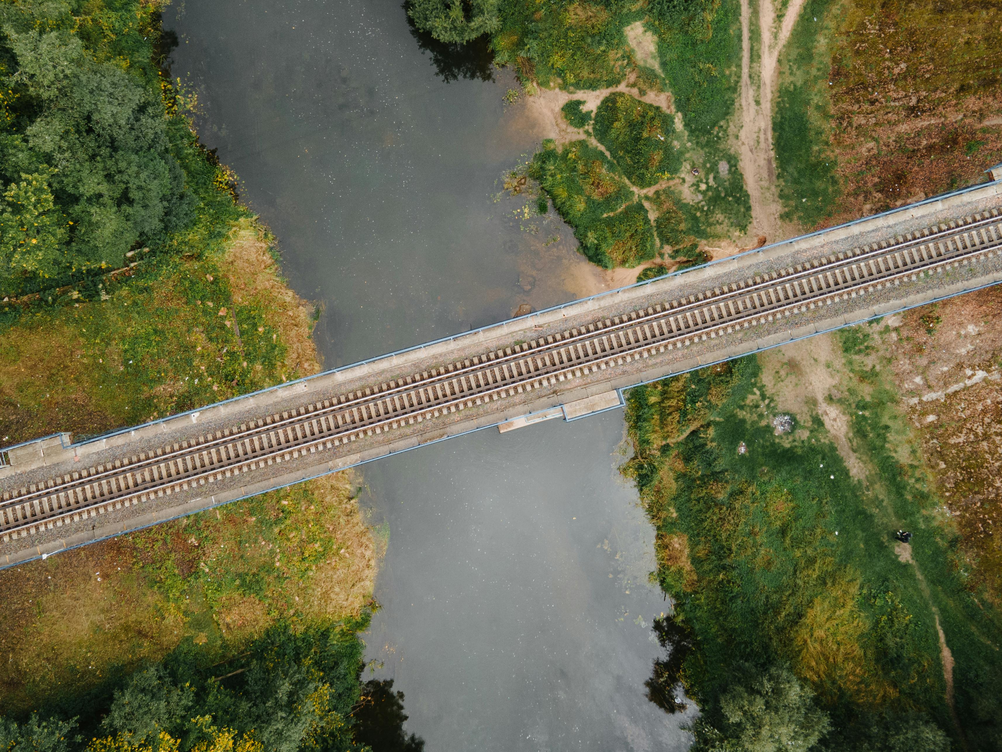Top View of Railroad Track Over the River · Free Stock Photo