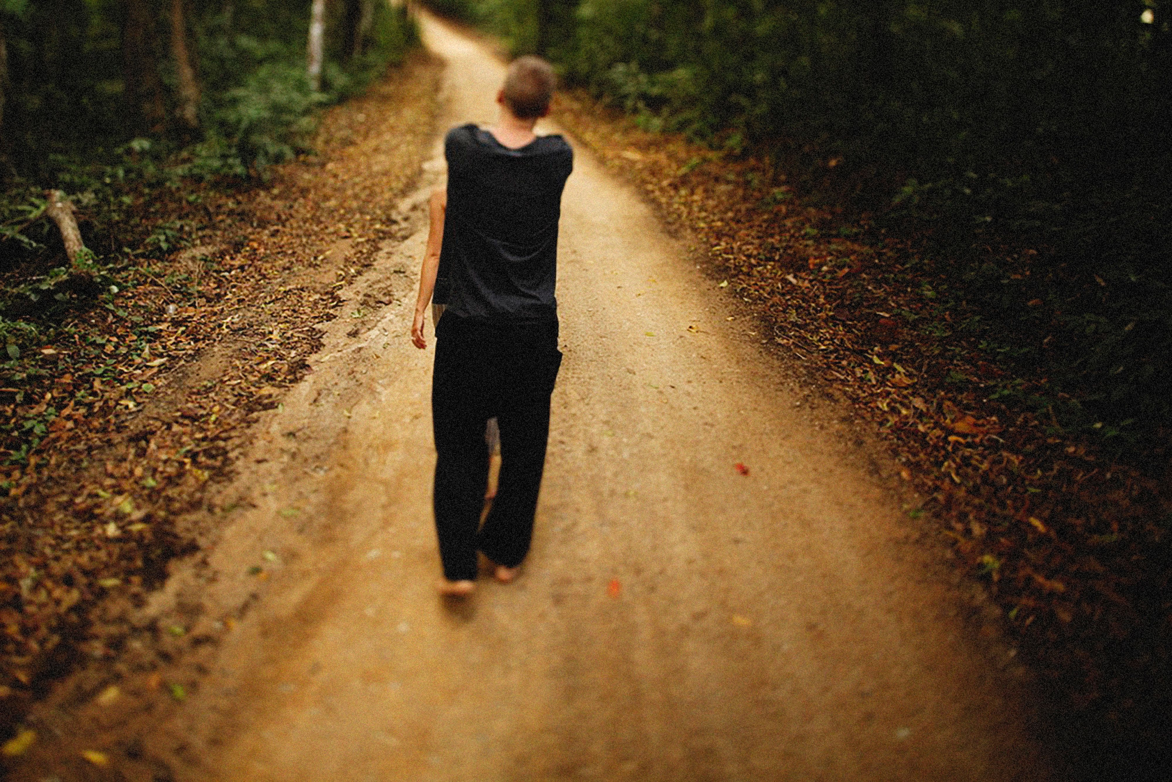 Back View of Two People Walking on Dirt Road between Green Trees · Free ...