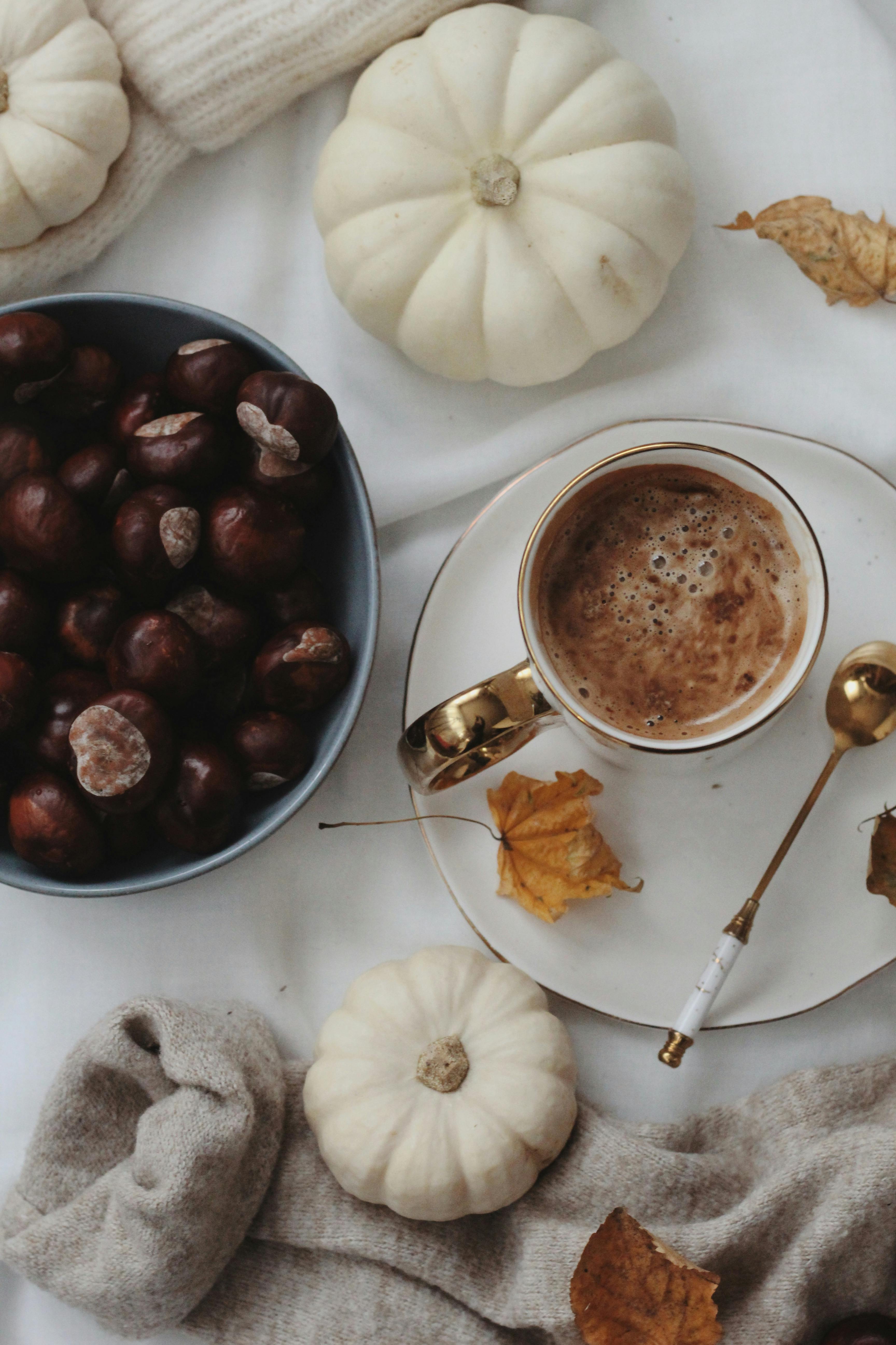 Directly Above View of Coffee, Garlic and Chestnuts · Free Stock Photo