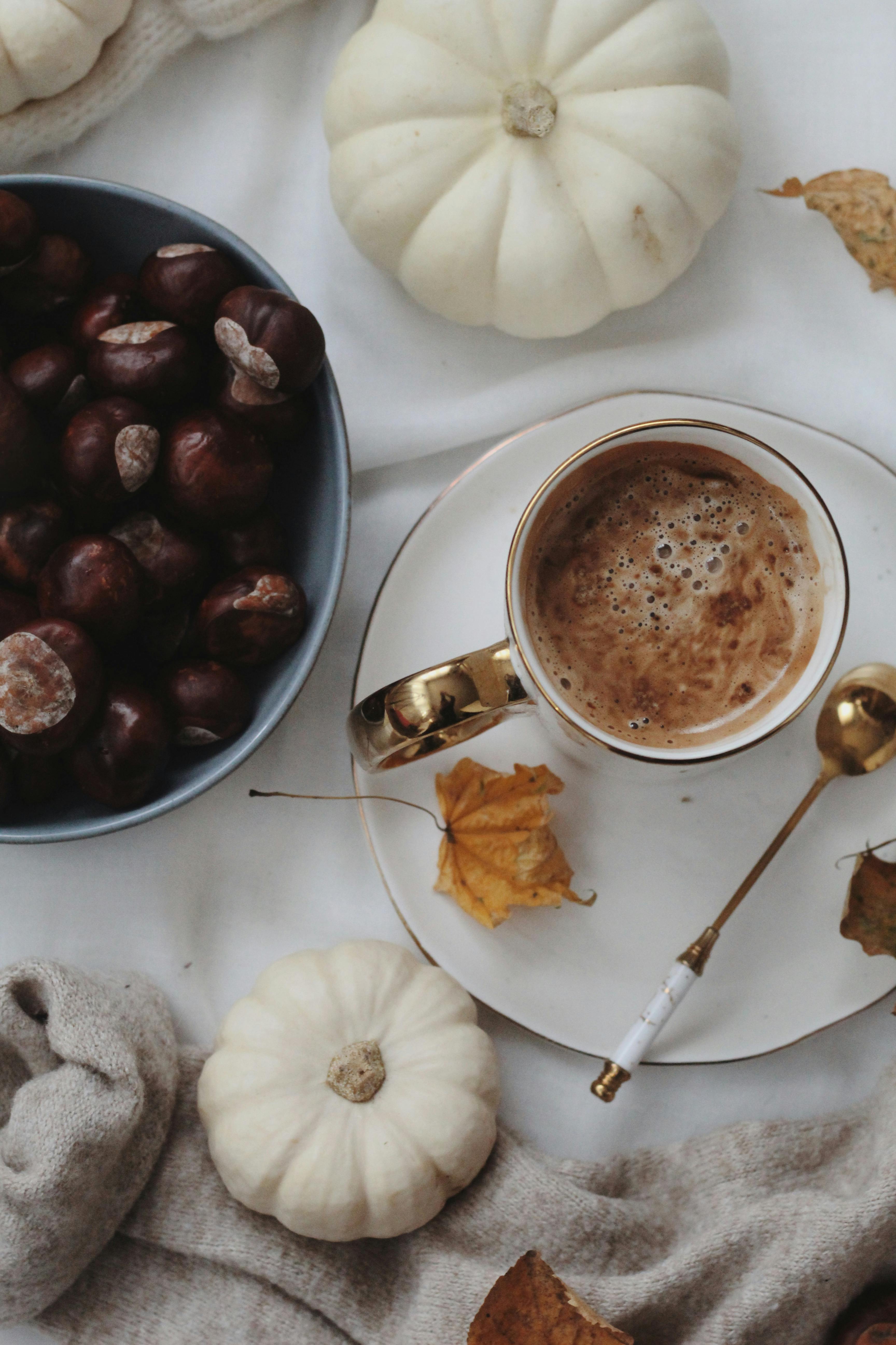 Directly Above View of Coffee, Garlic and Chestnuts · Free Stock Photo