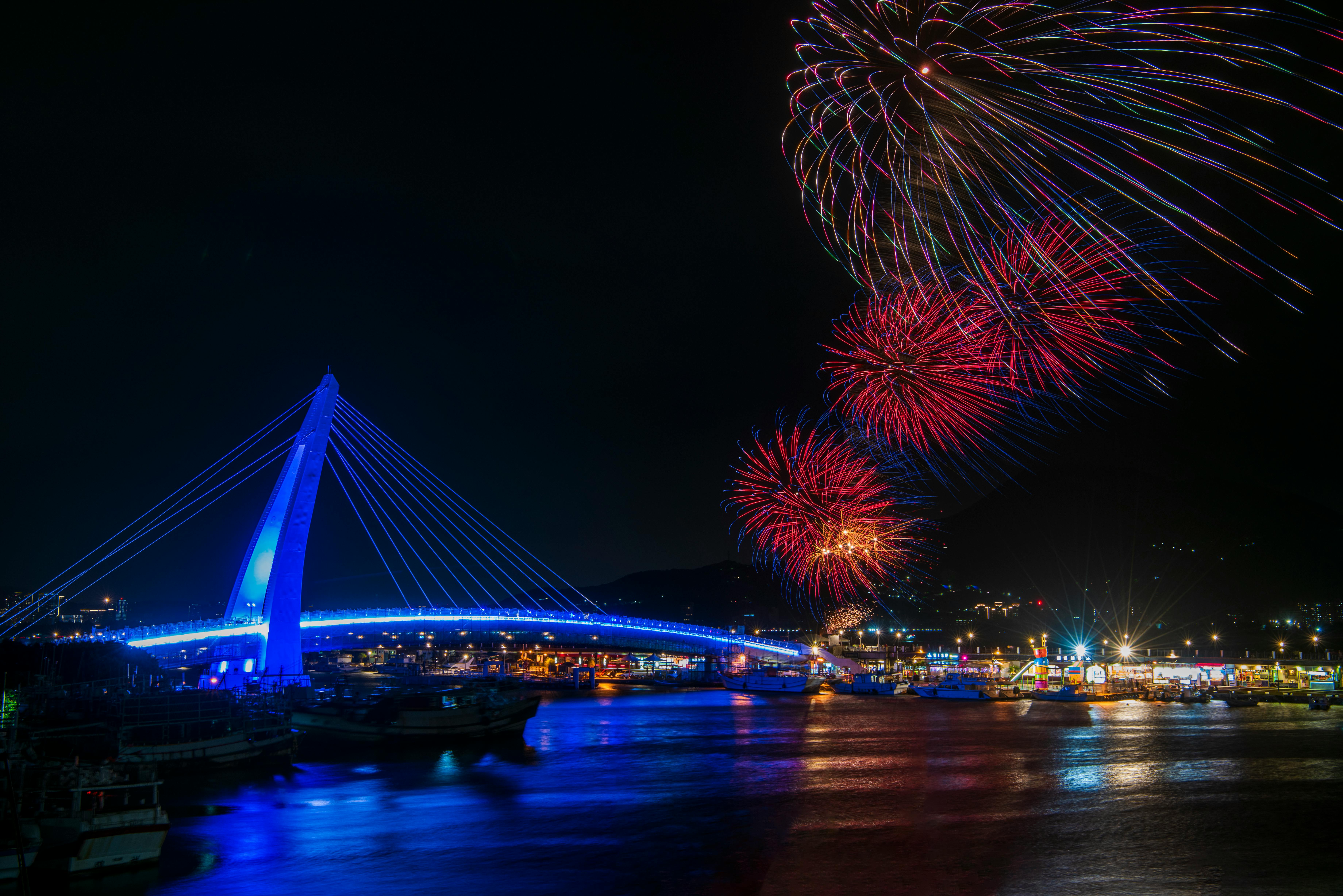 Fireworks Display over Bridge during Night Time · Free Stock Photo