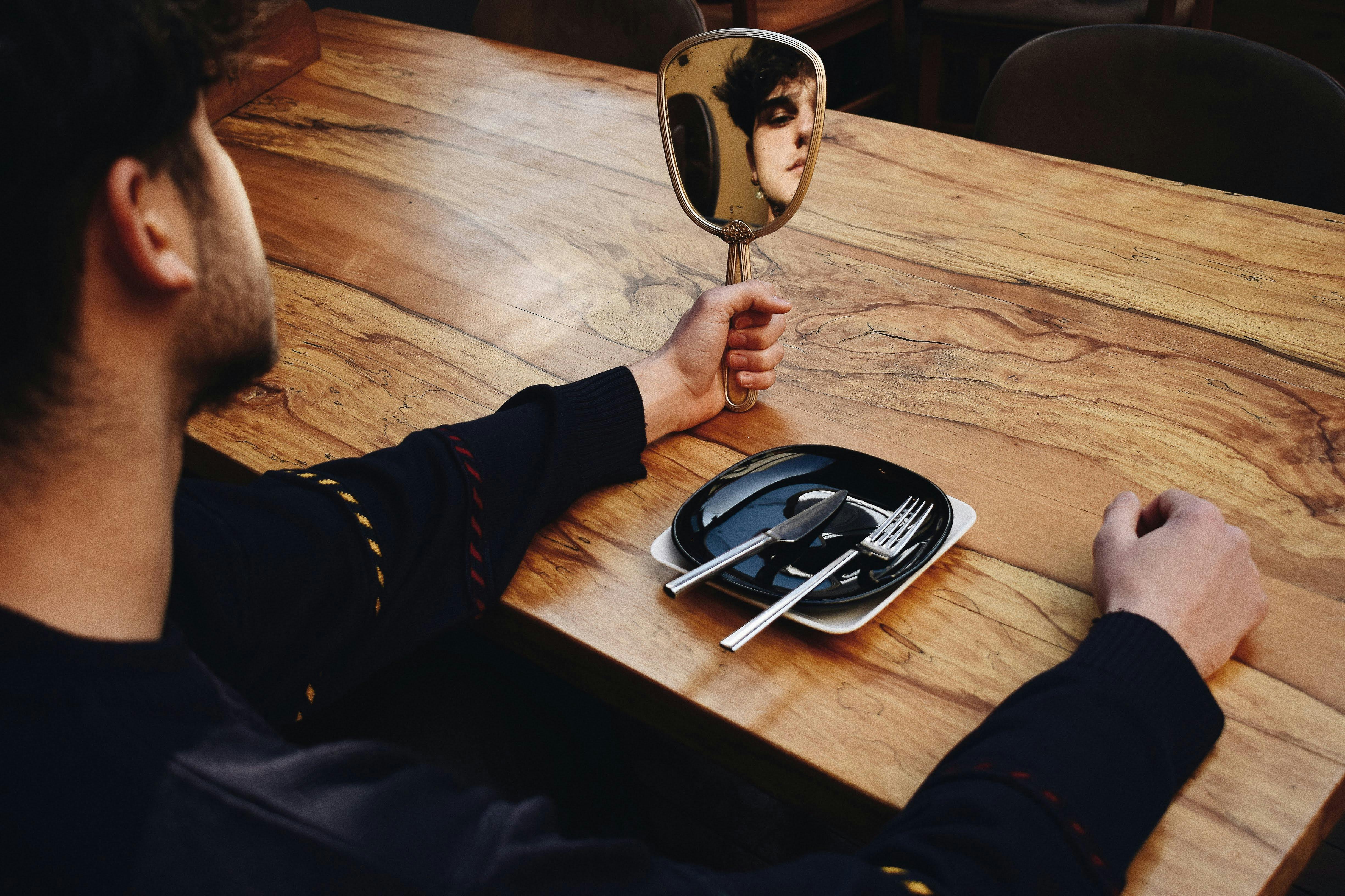 Reflection of Man on Mirror Wearing White Dress Shirt and Plaid Vest ...