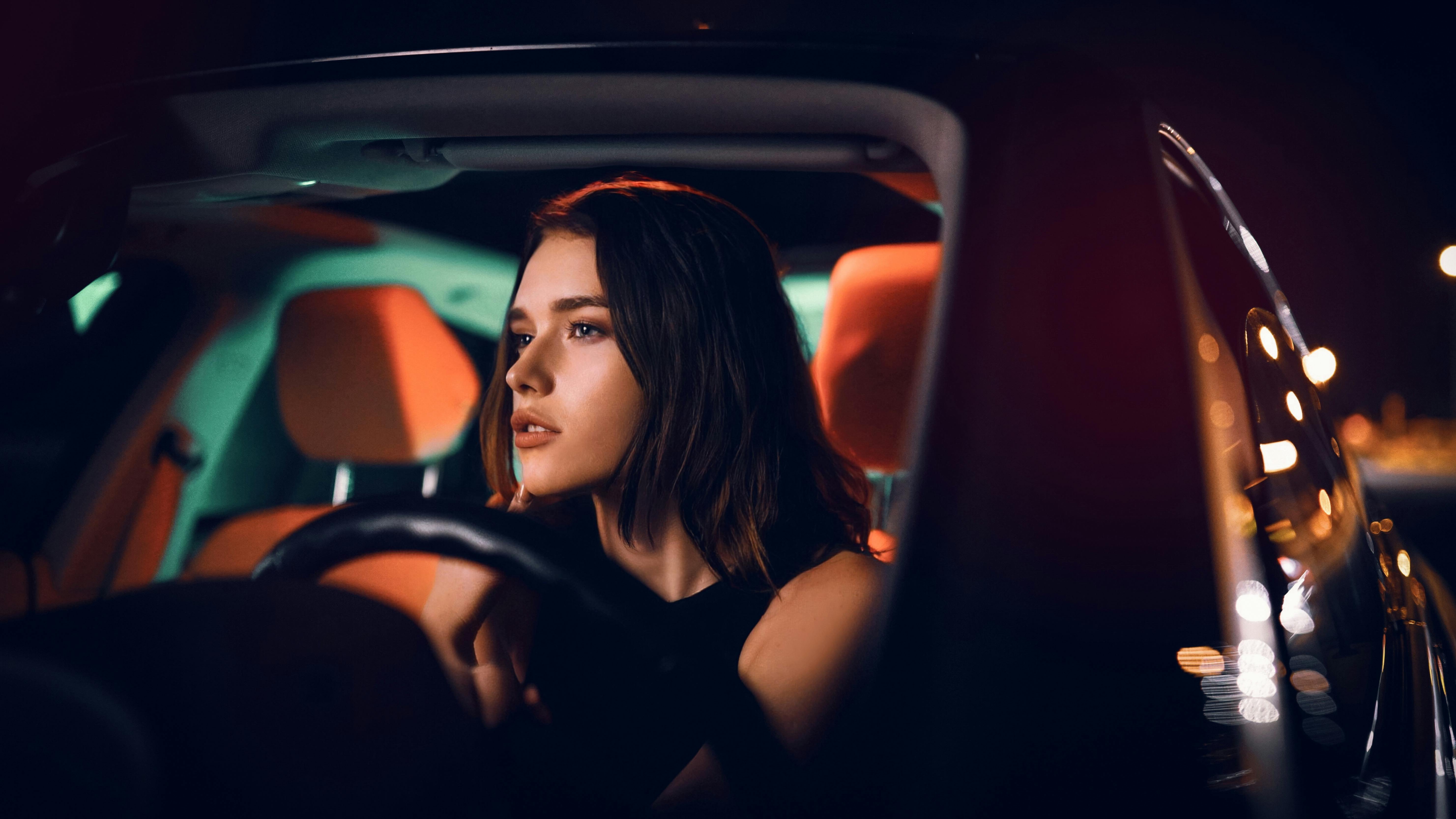 Woman in Black Tank Top Sitting Inside the Car · Free Stock Photo