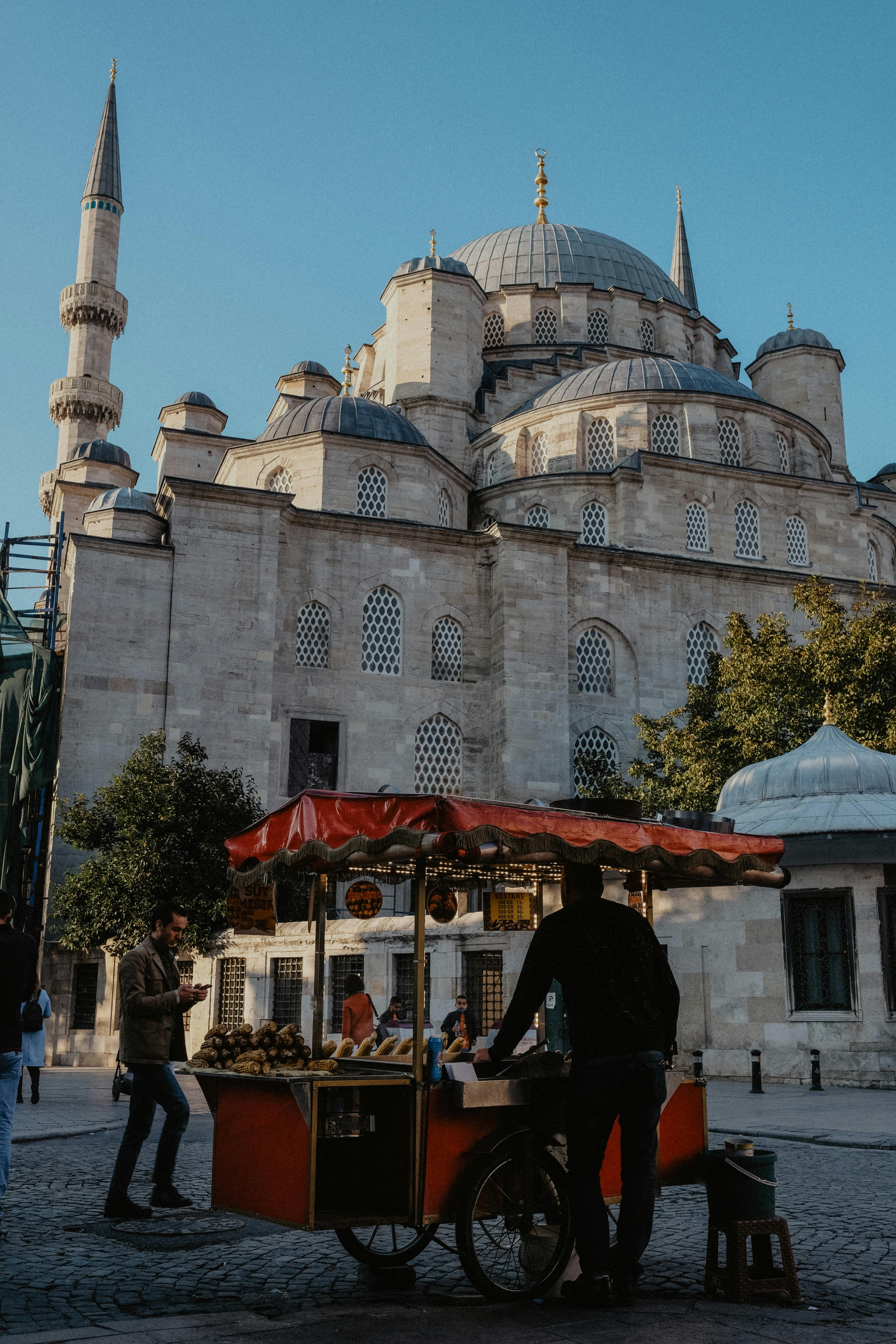 Merchant with Red Cart Standing Near Fatih Mosque in Istanbul, Turkey ...
