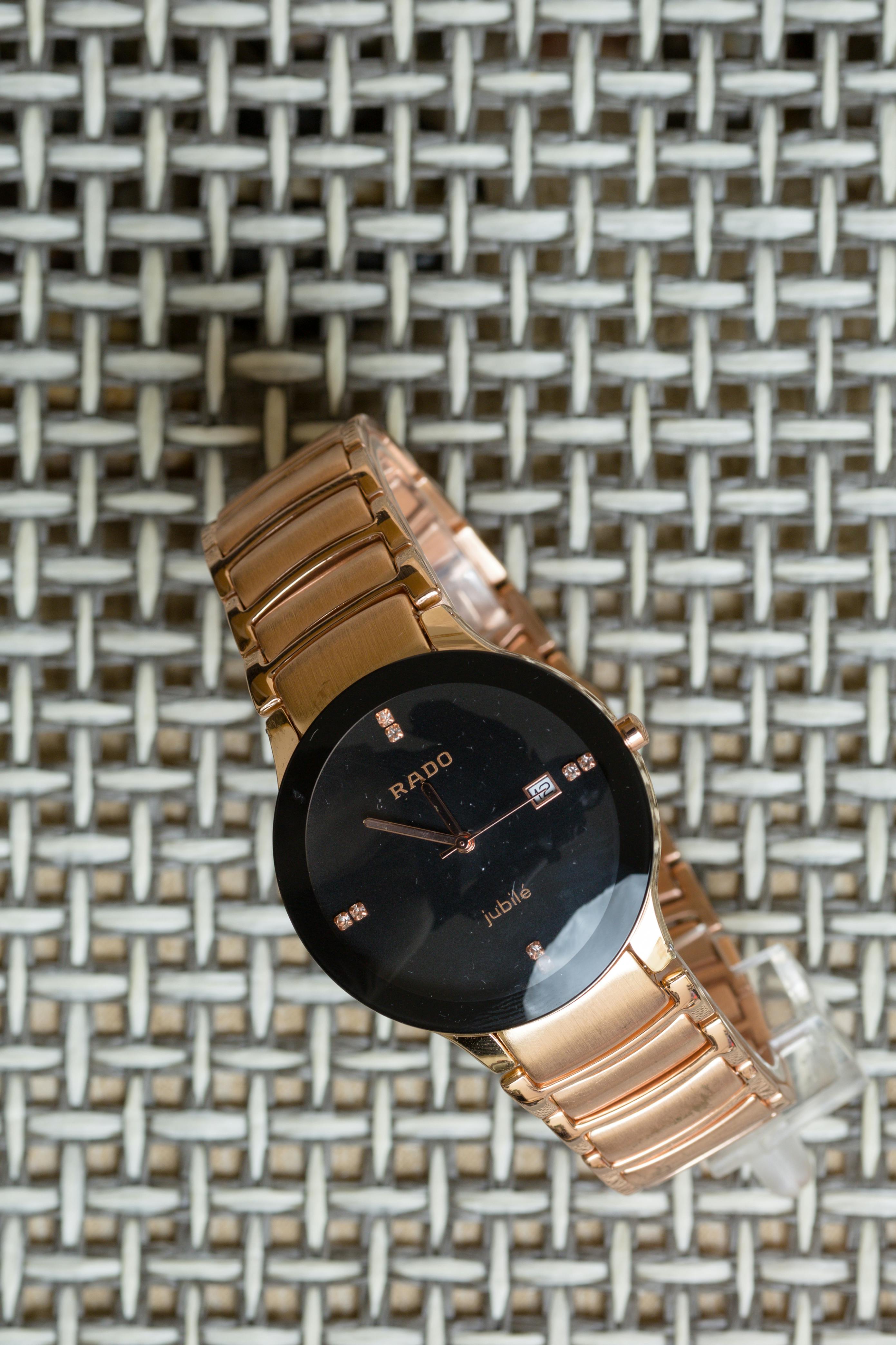 Round Gold-colored Rado Analog Watch With Link Band · Free Stock Photo