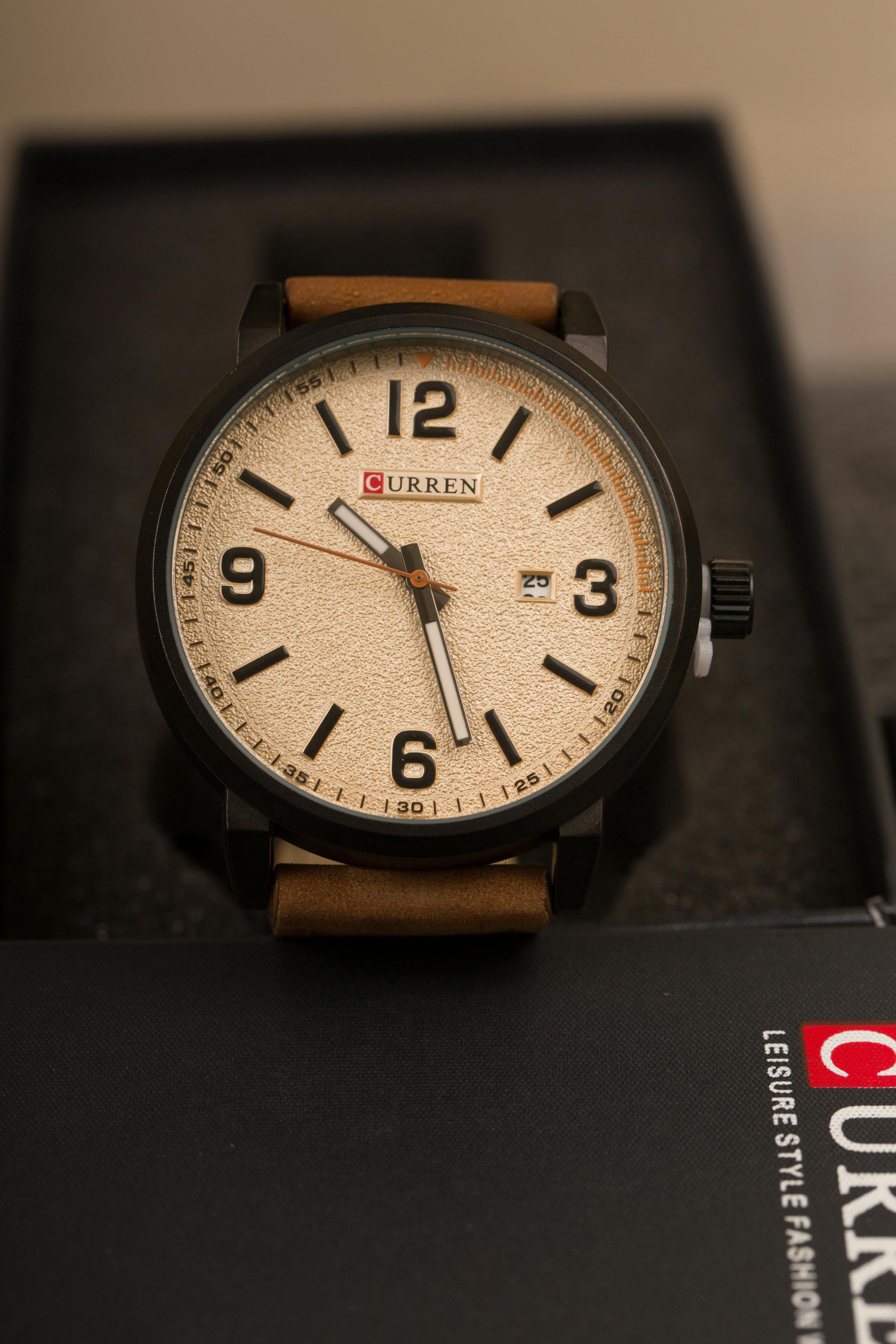 Brown Leather Strap Omax Analog Watch · Free Stock Photo