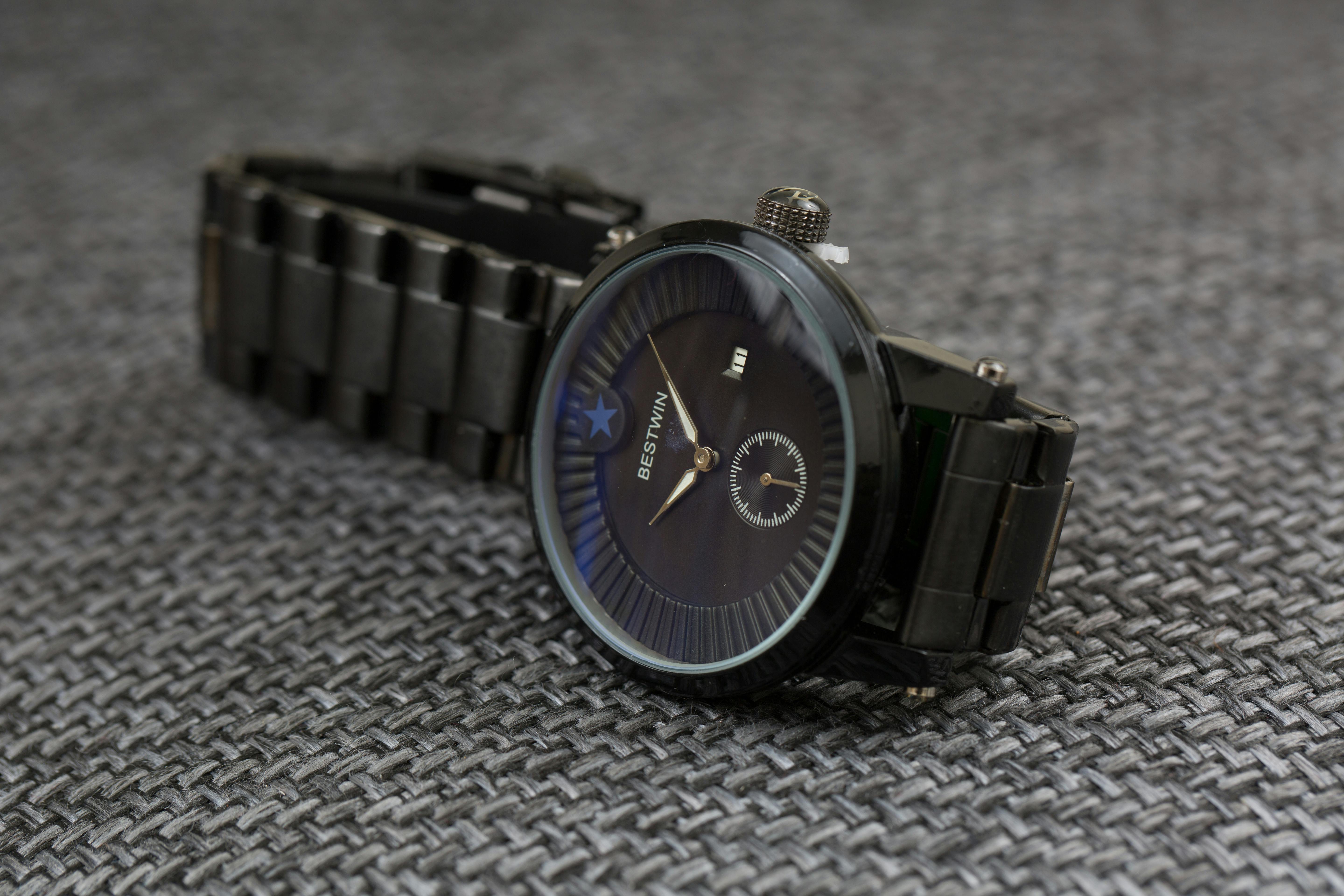 Black Leather Strap Silver Rectangular Analog Watch · Free Stock Photo