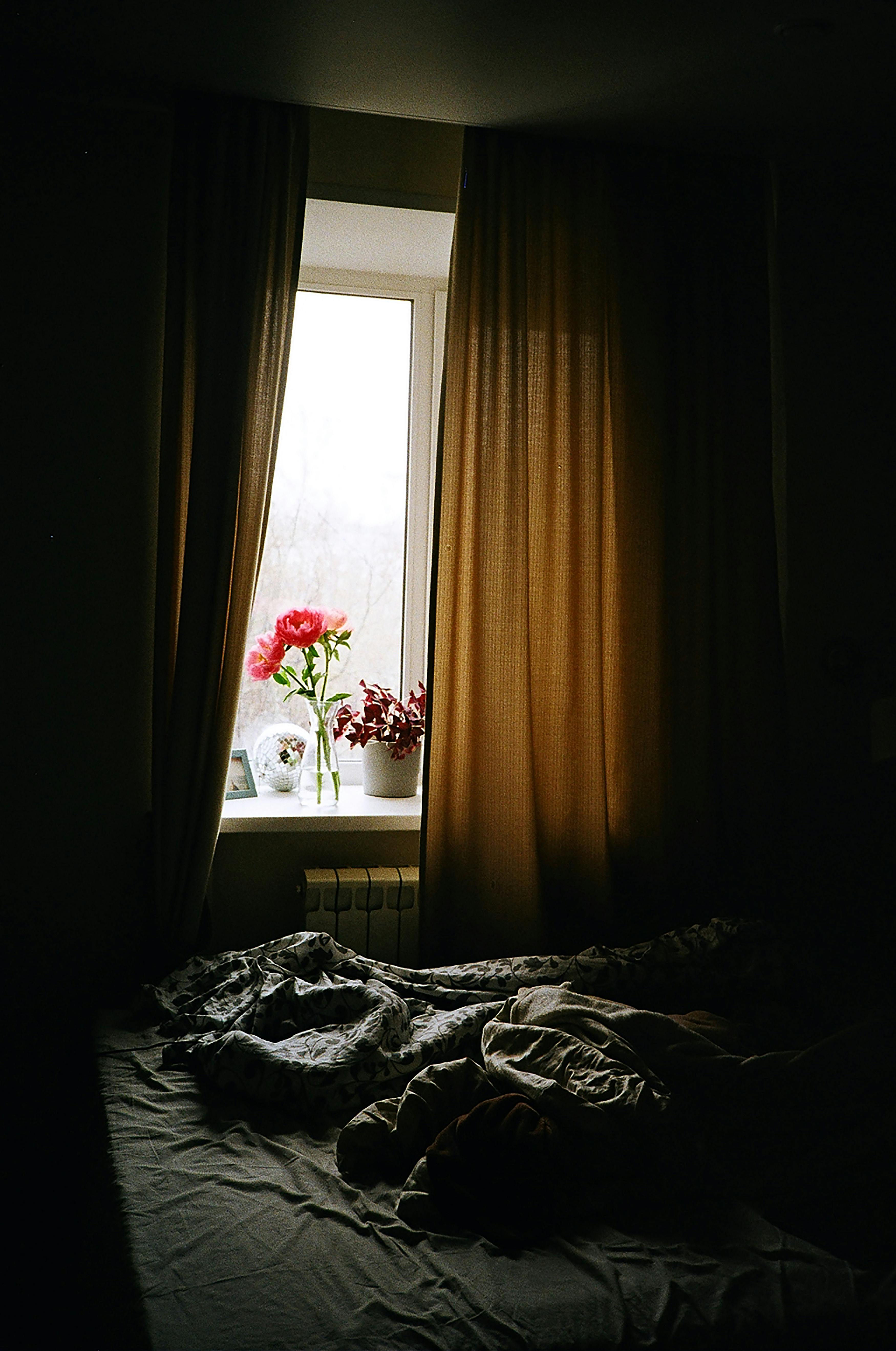 A Bedroom with Flower Vase on a Glass Window · Free Stock Photo