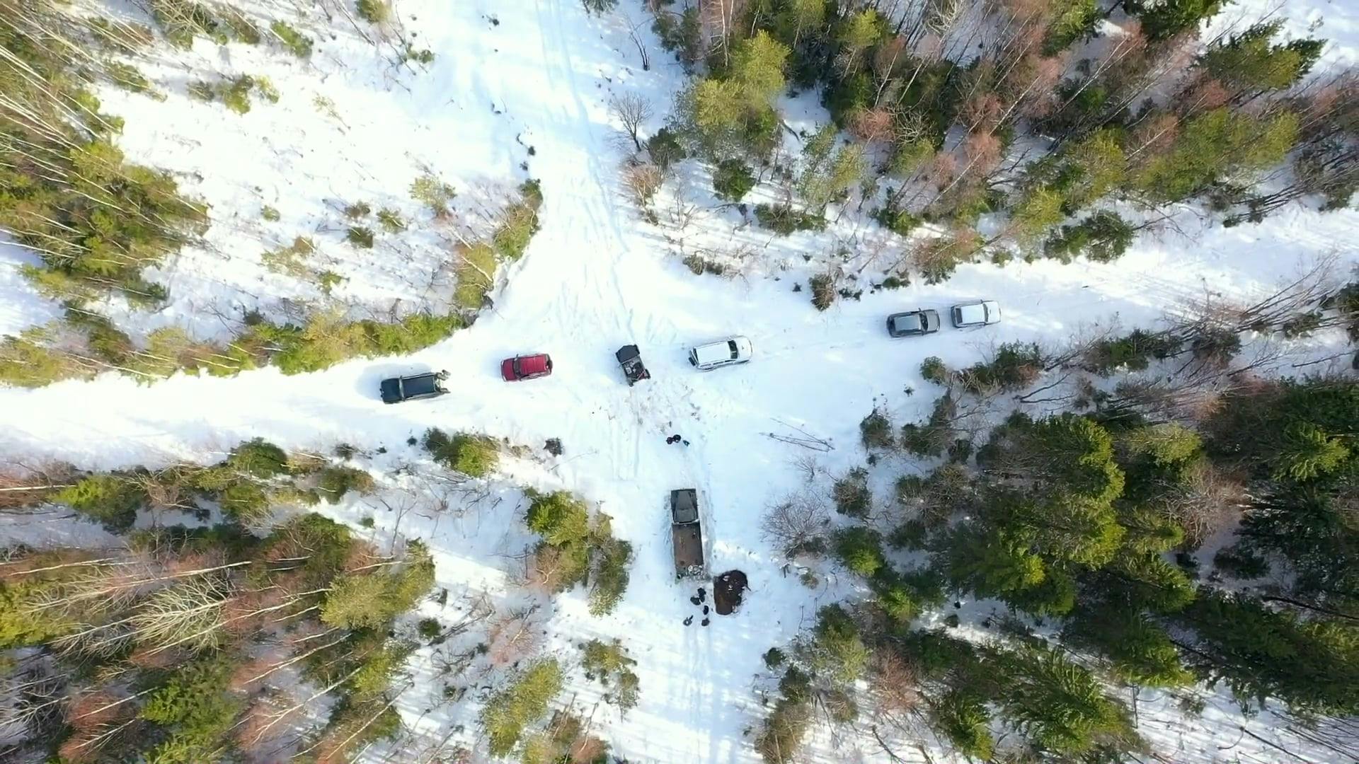 Top View of Vehicles on a Snow Covered Road Free Stock Video Footage ...