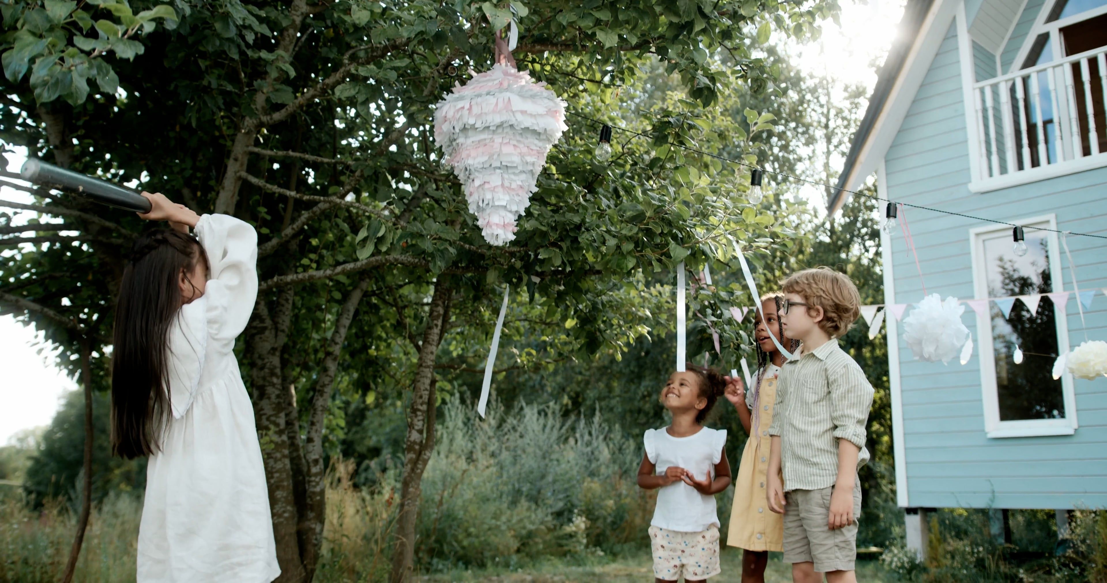 Girl Hitting the Piñata Using Baseball Bat Free Stock Video Footage ...