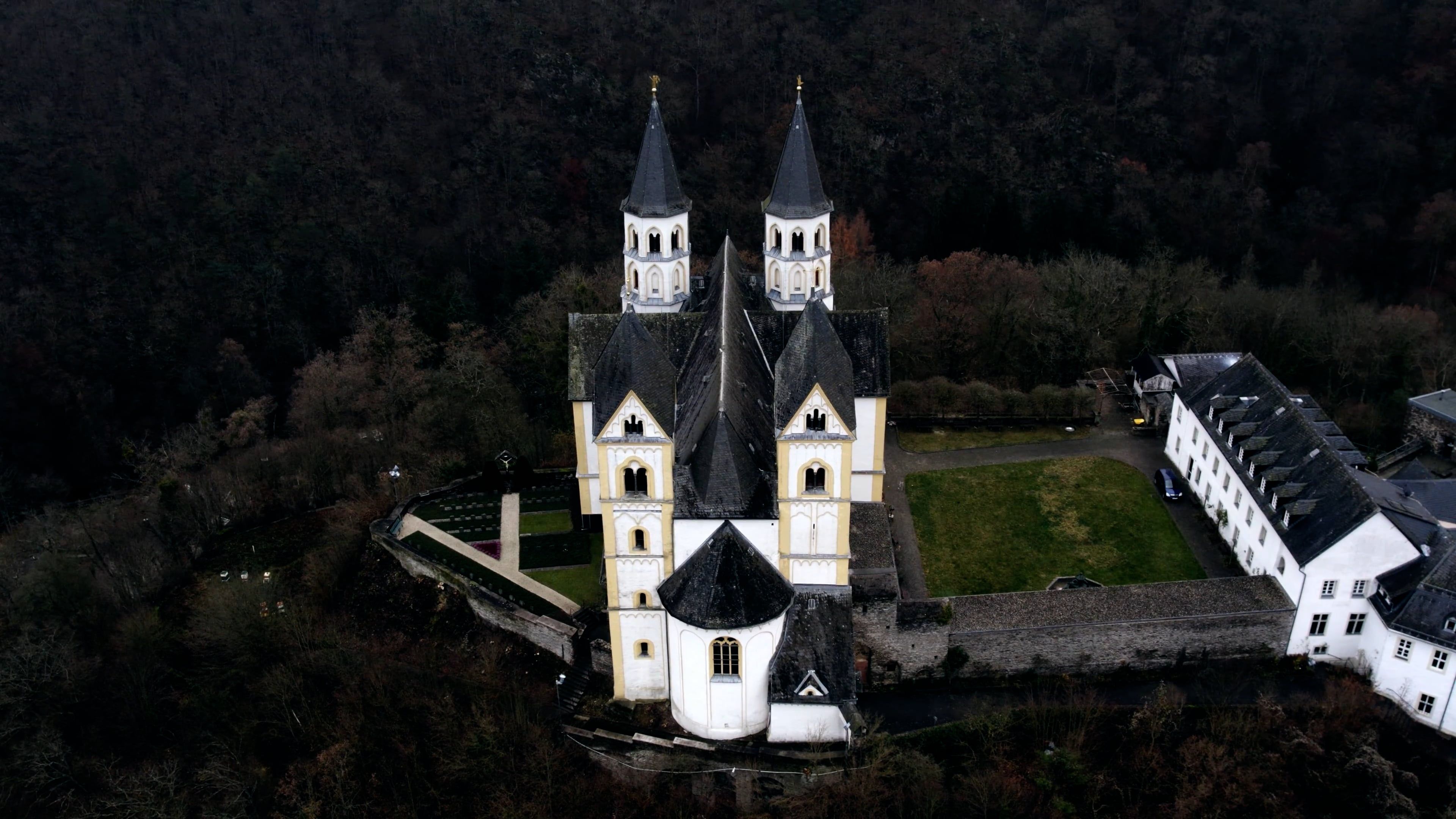 Aerial Footage of a Cloister on Top of a Hill Free Stock Video Footage ...