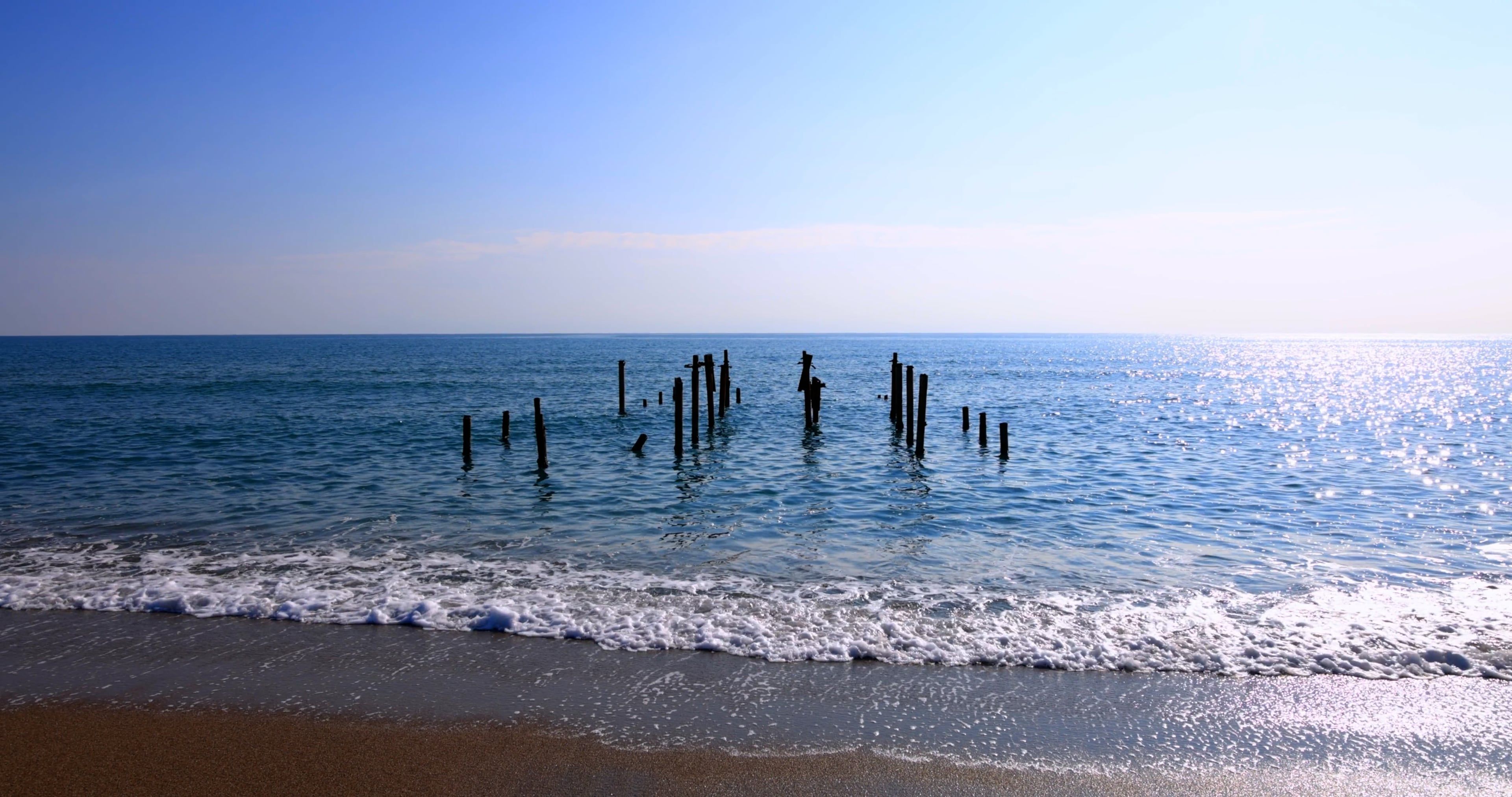 Antique Wooden Pier Poles in the Sea Free Stock Video Footage, Royalty ...