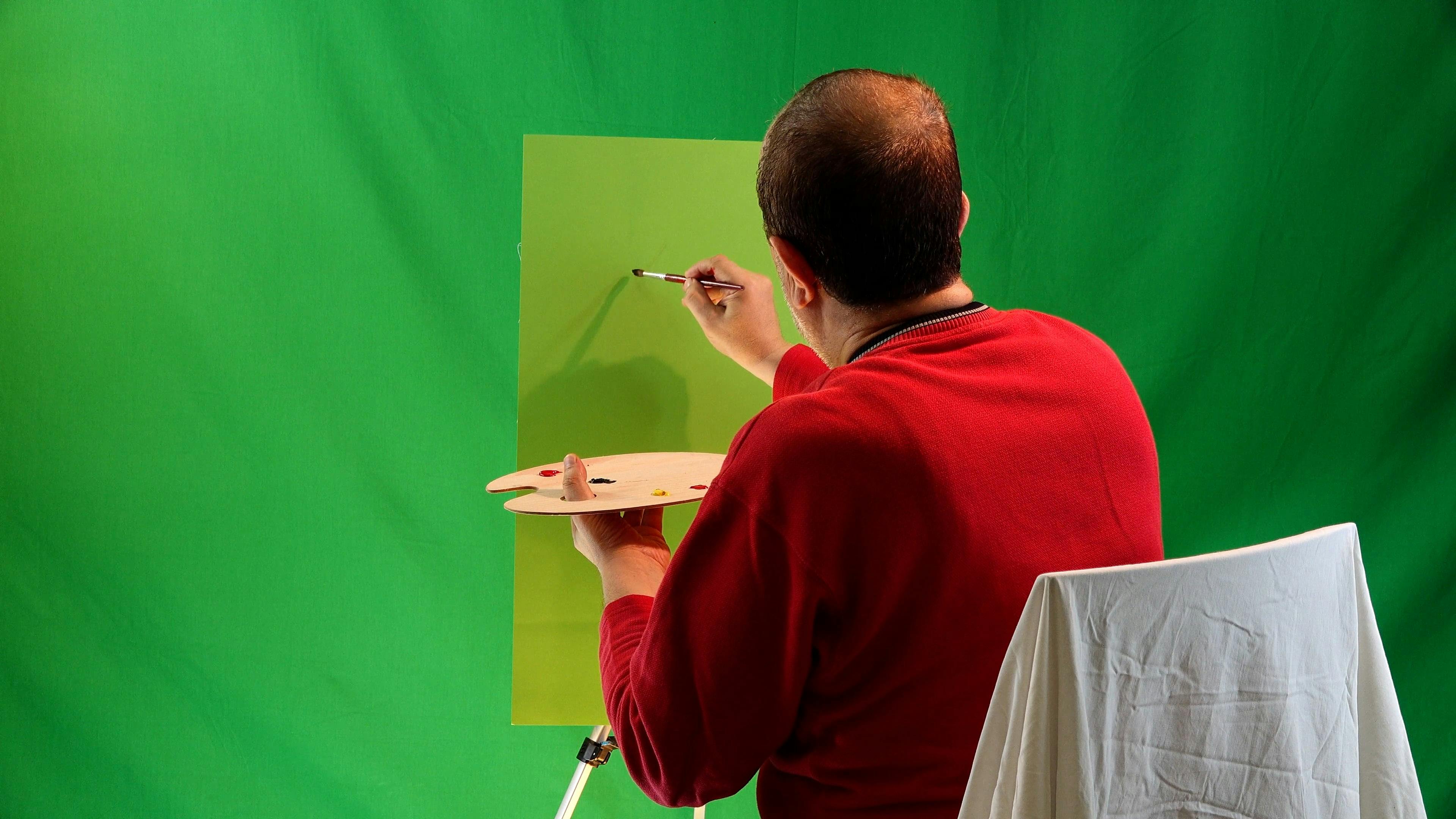 Painter with Green Canvas and Green Screen Free Stock Video Footage ...