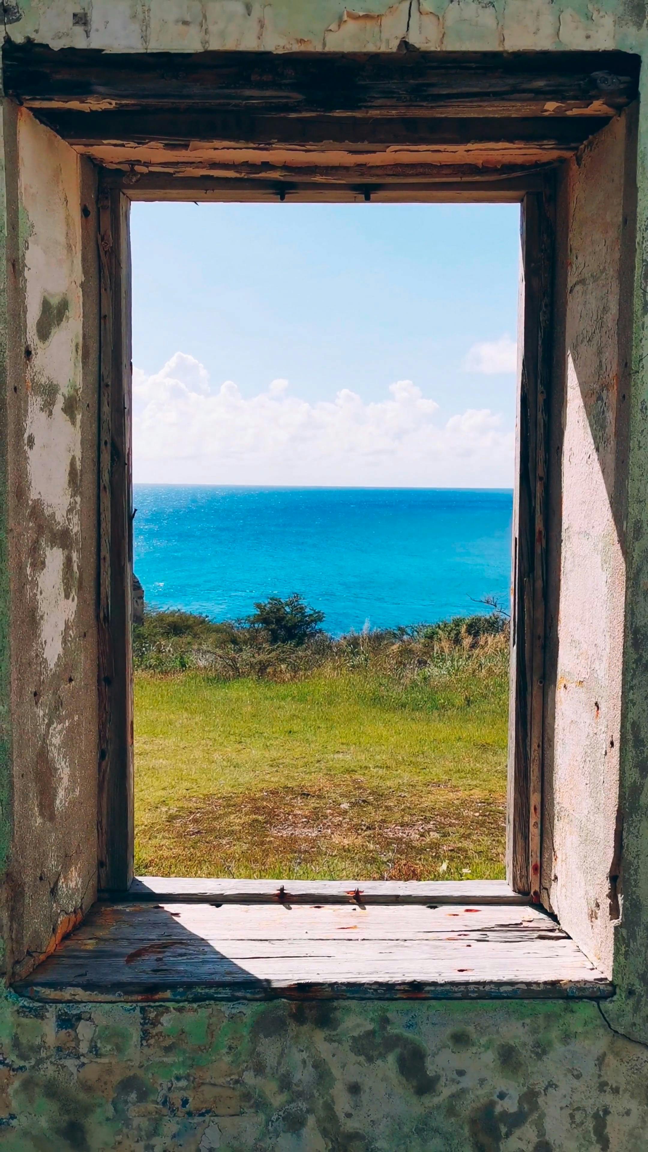 Sea View Through Window of Derelict Building Free Stock Video Footage ...