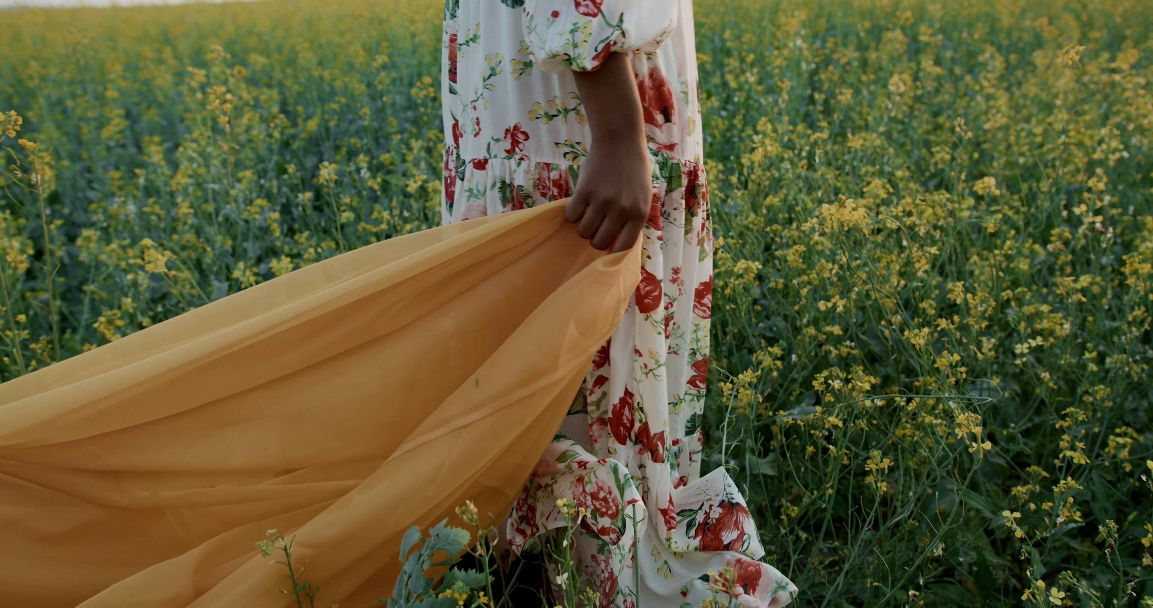 Woman Dragging Fabric on Flower Field Free Stock Video Footage, Royalty ...