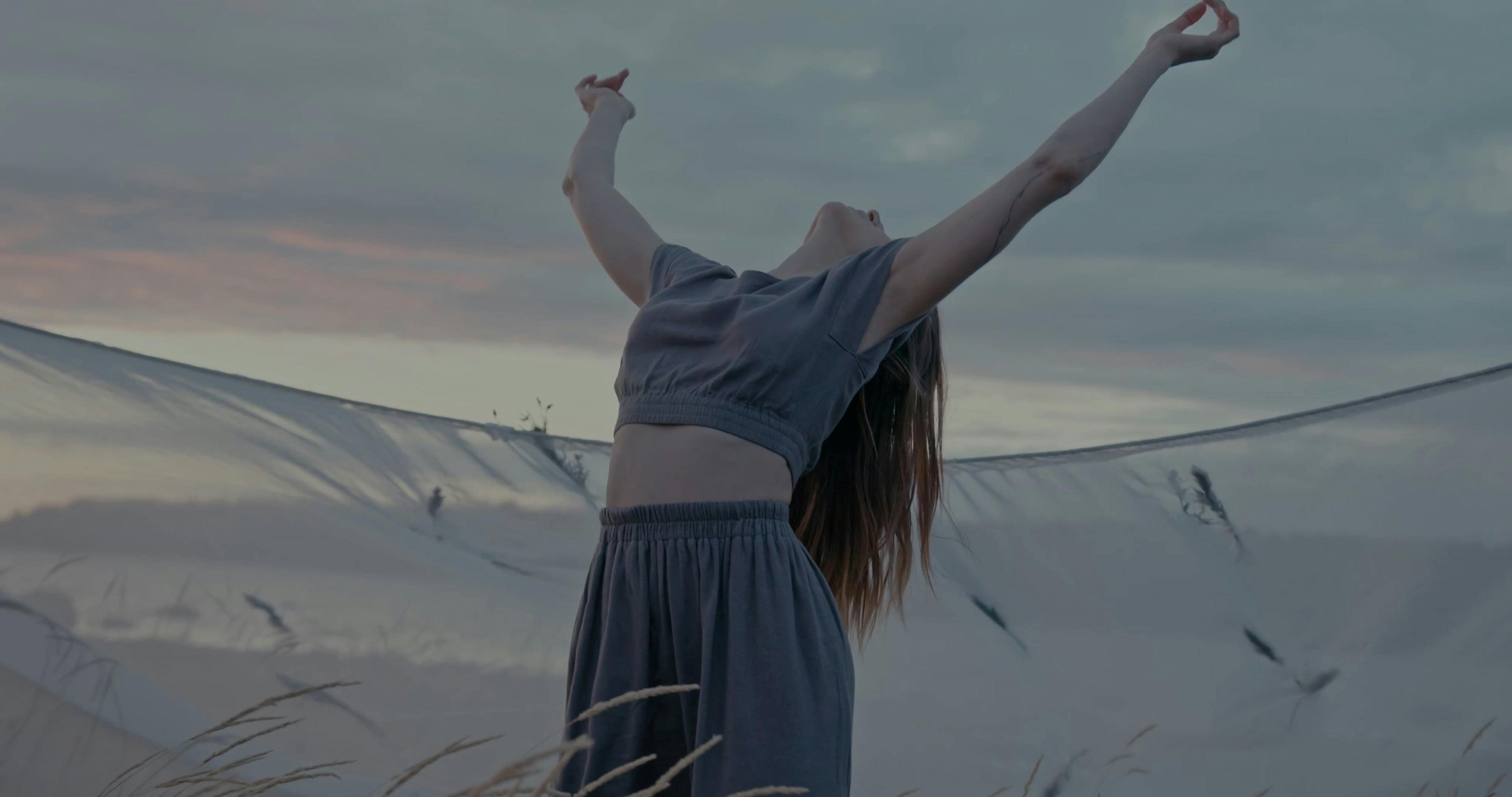 Woman Dancing in front of Fabric on Grasses Free Stock Video Footage ...