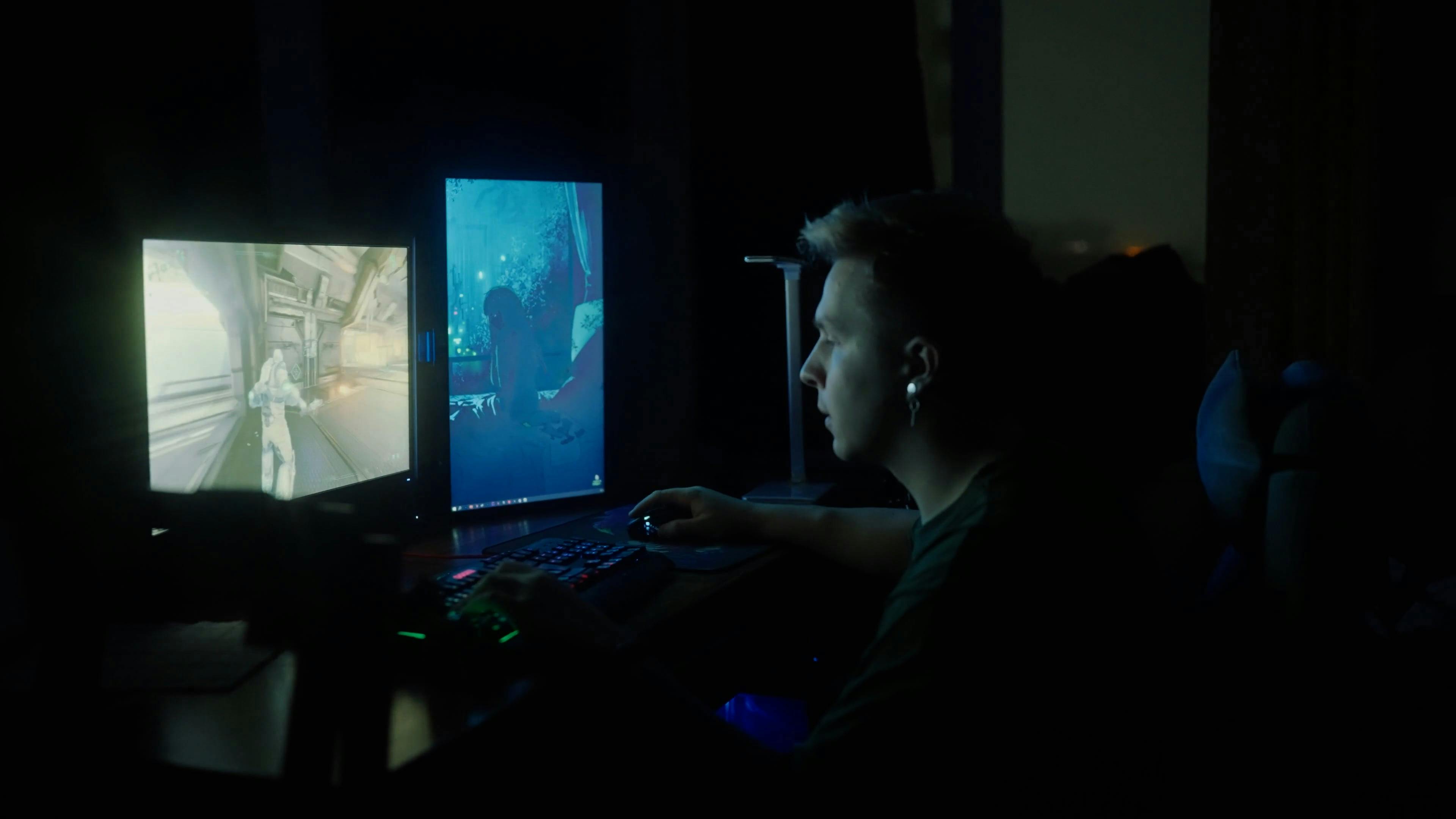 Man Gaming on Computer at Night Free Stock Video Footage, Royalty-Free ...