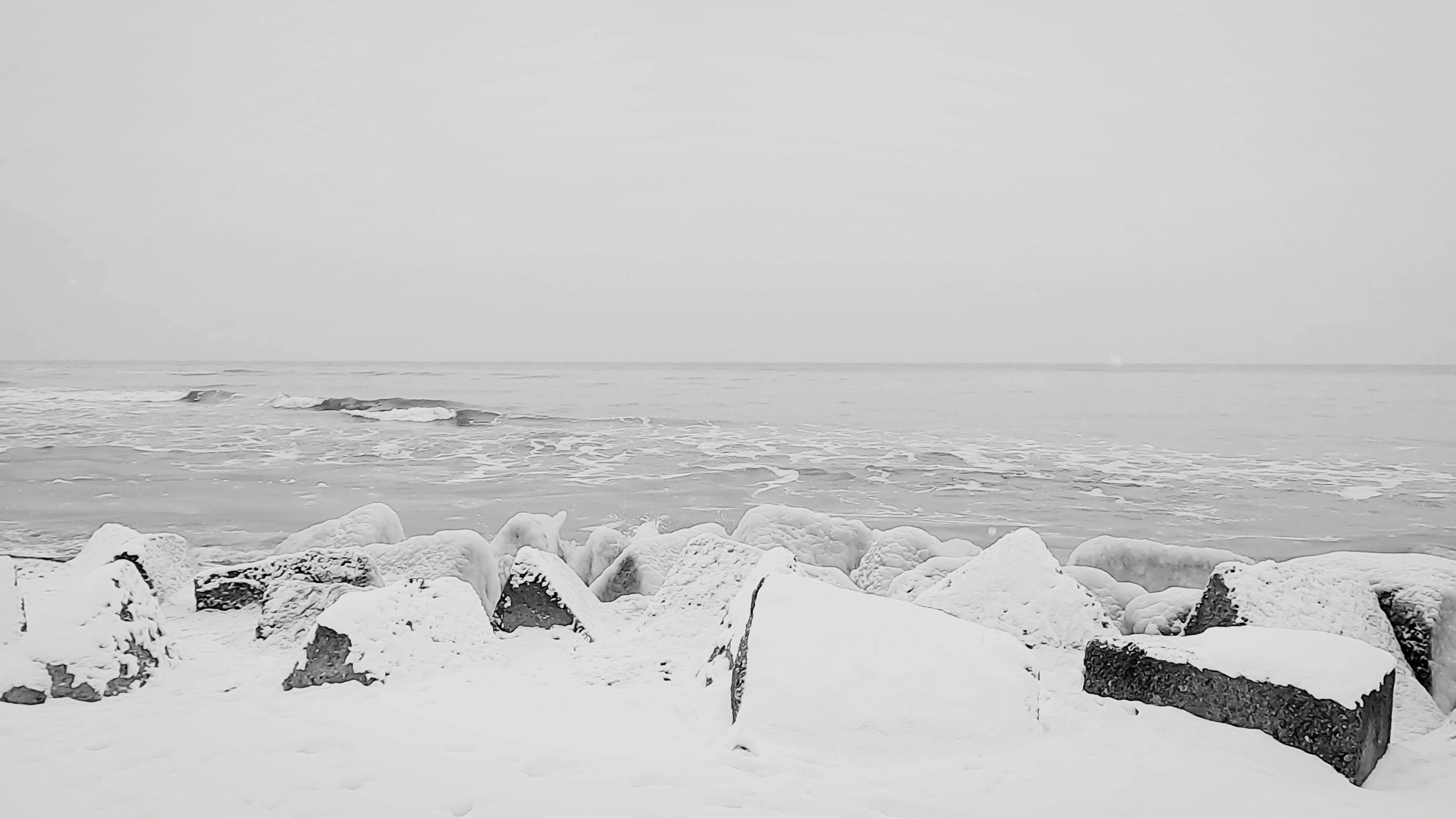 Snow Covered Concrete Blocks on a Beach Free Stock Video Footage ...