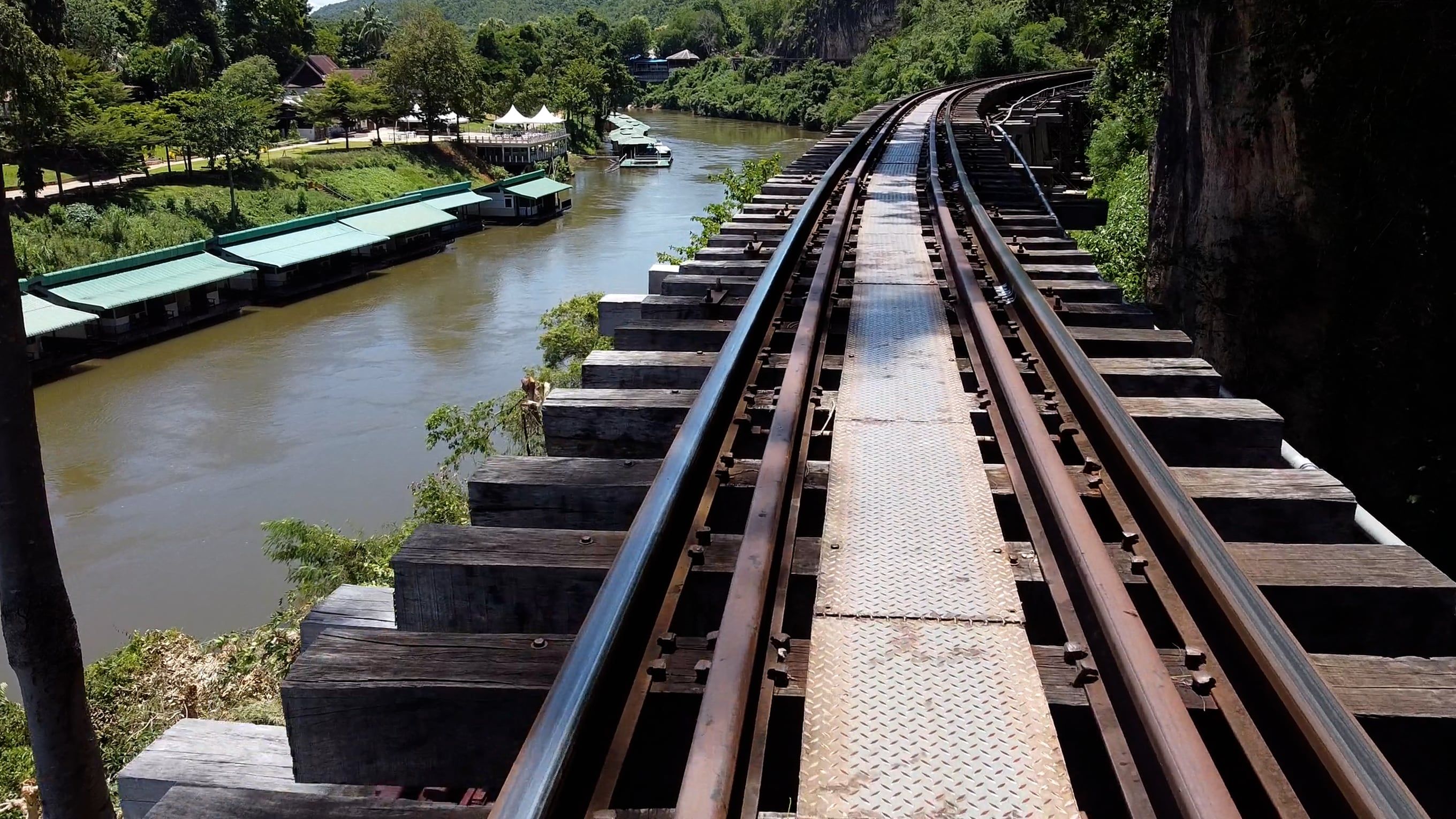 Drone Footage of Railway Tracks by the Kwai River Free Stock Video ...