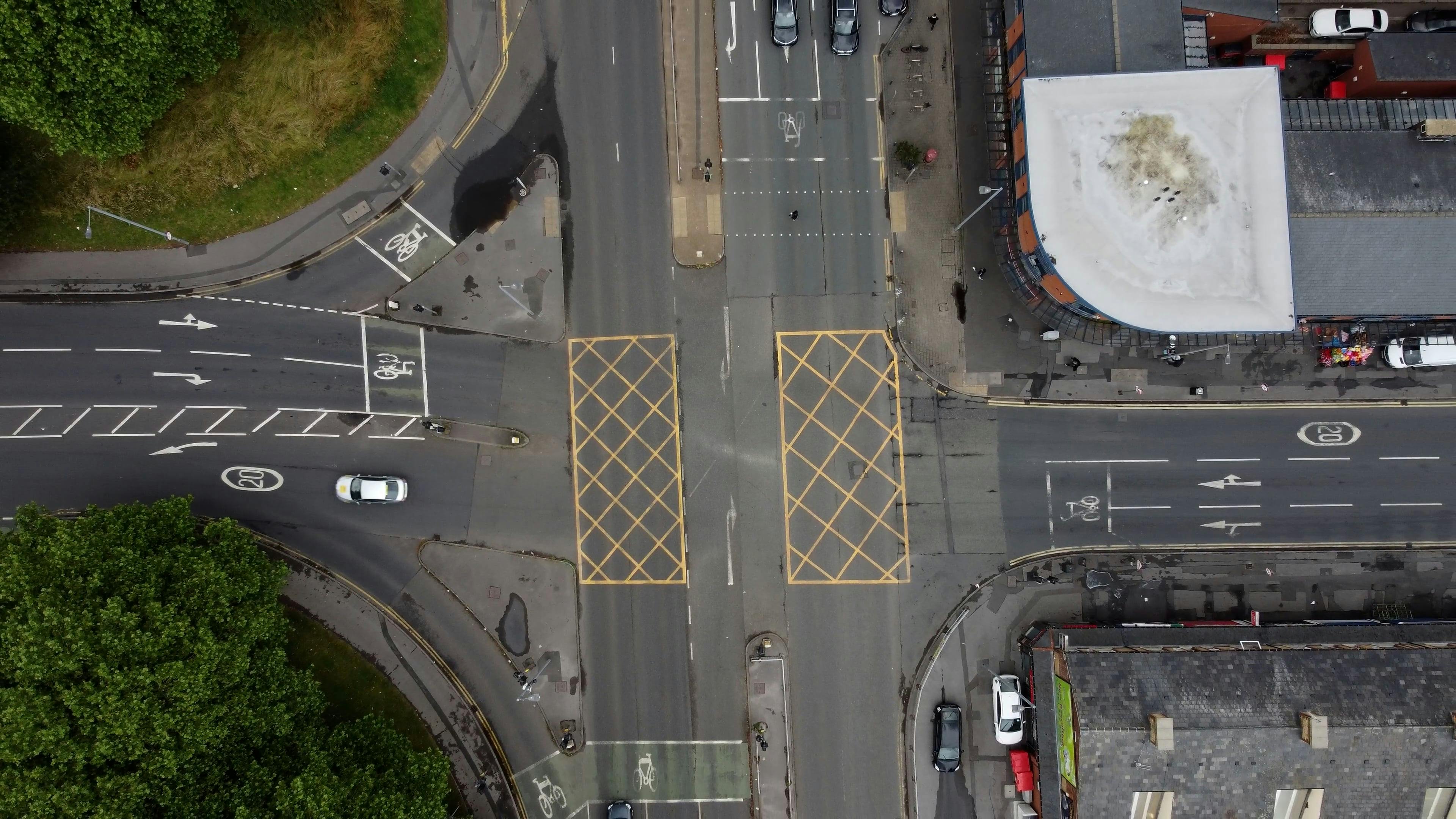 Direct Above View of Intersection in City · Free Stock Video
