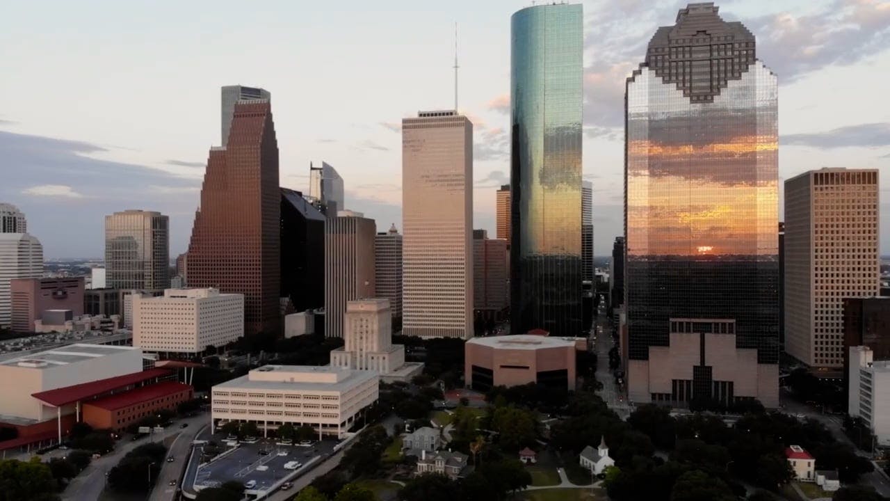 Drone Footage of Houston City at Sunset · Free Stock Video