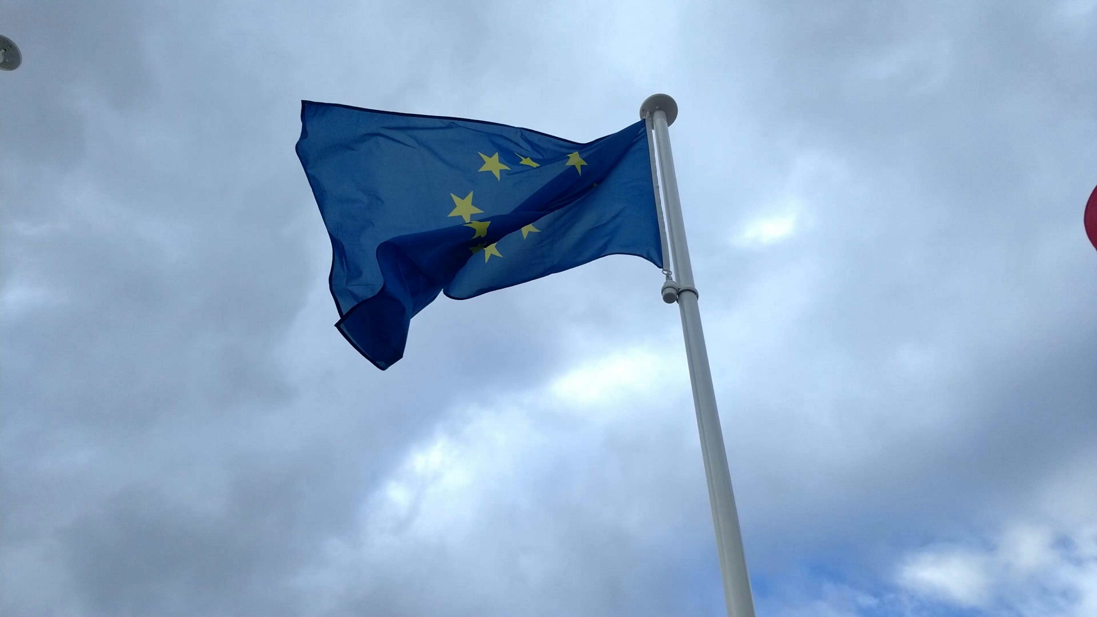 The European Union Flag Waving on a Pole · Free Stock Video