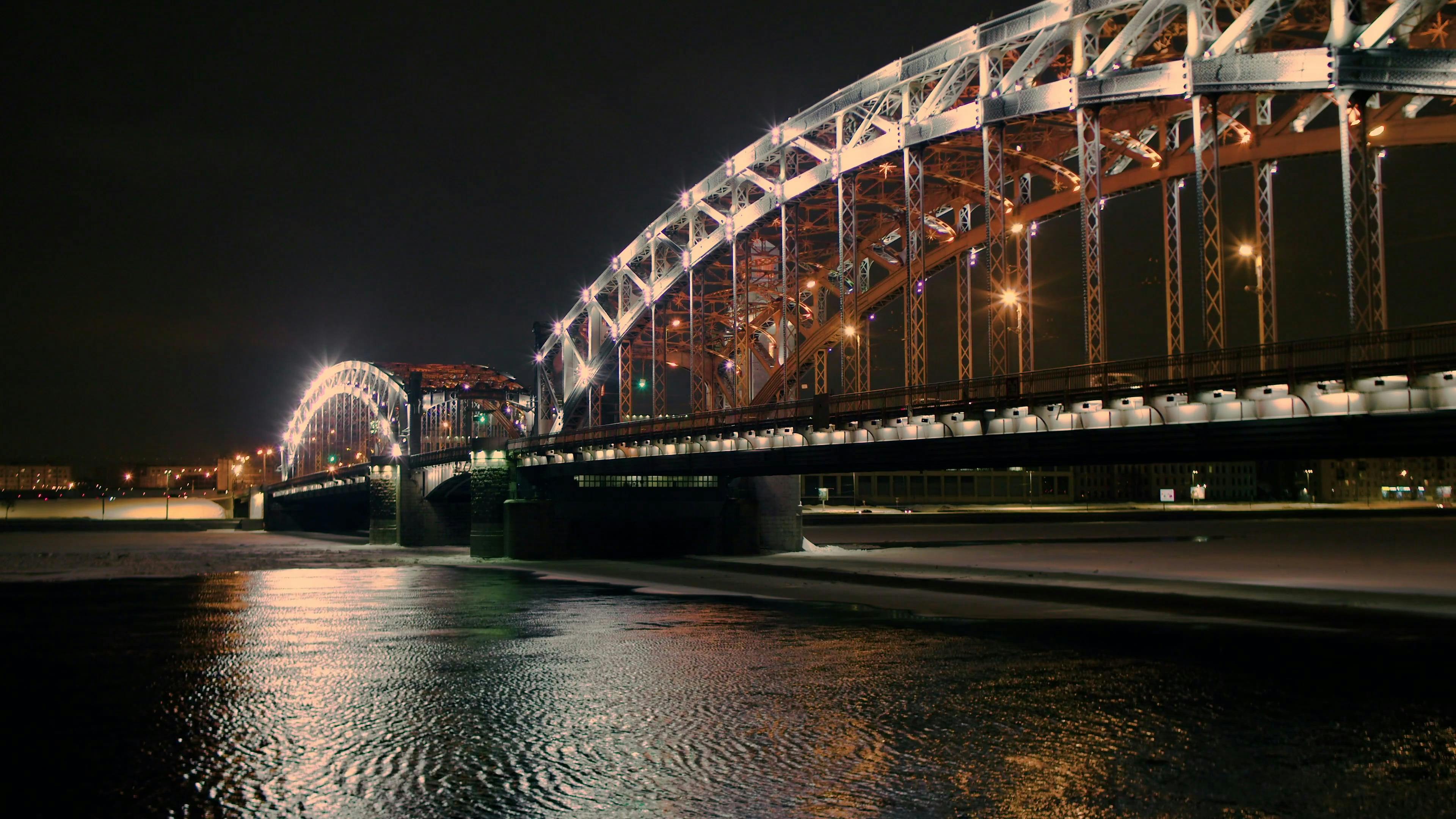 Illuminated Bridge over River Free Stock Video Footage, Royalty-Free 4K ...
