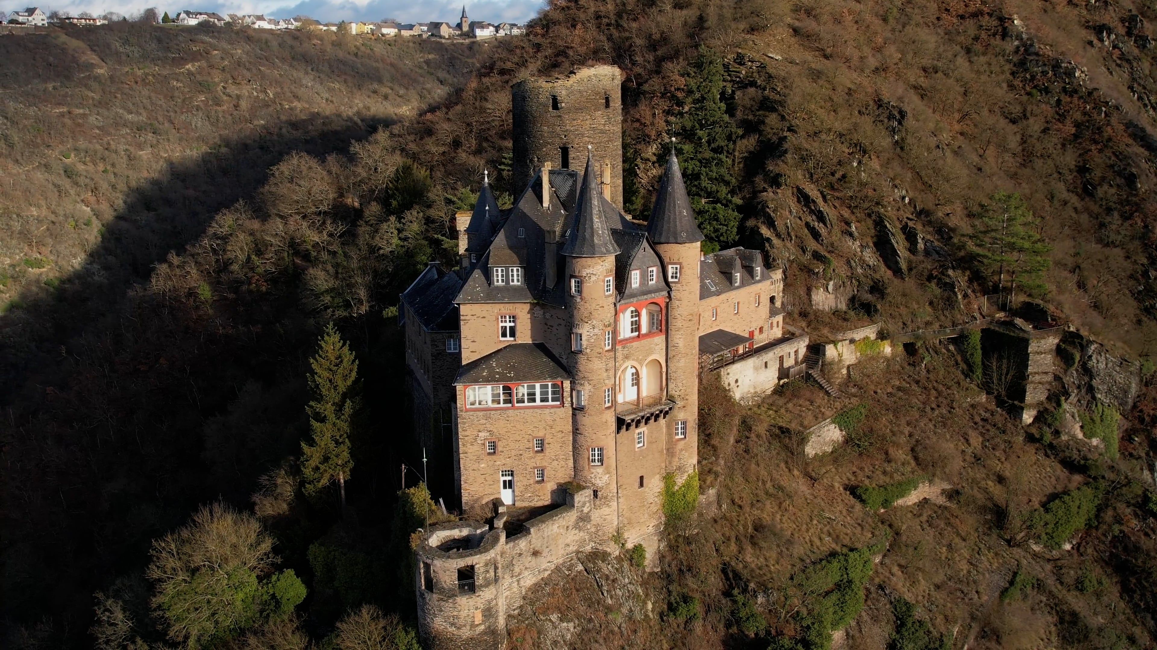 Aerial View Of A Castle Surrounded By Grassland Free Stock Video ...