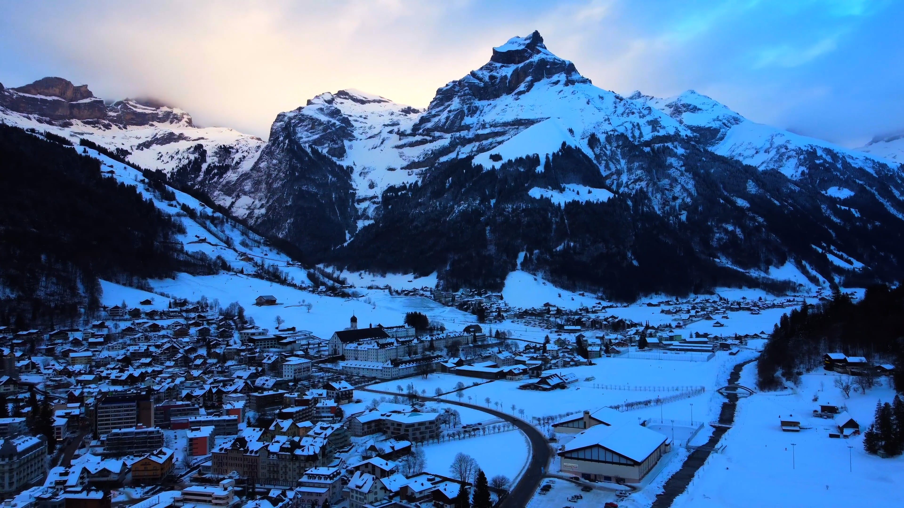 Drone Footage of Engelberg Village in Switzerland · Free Stock Video