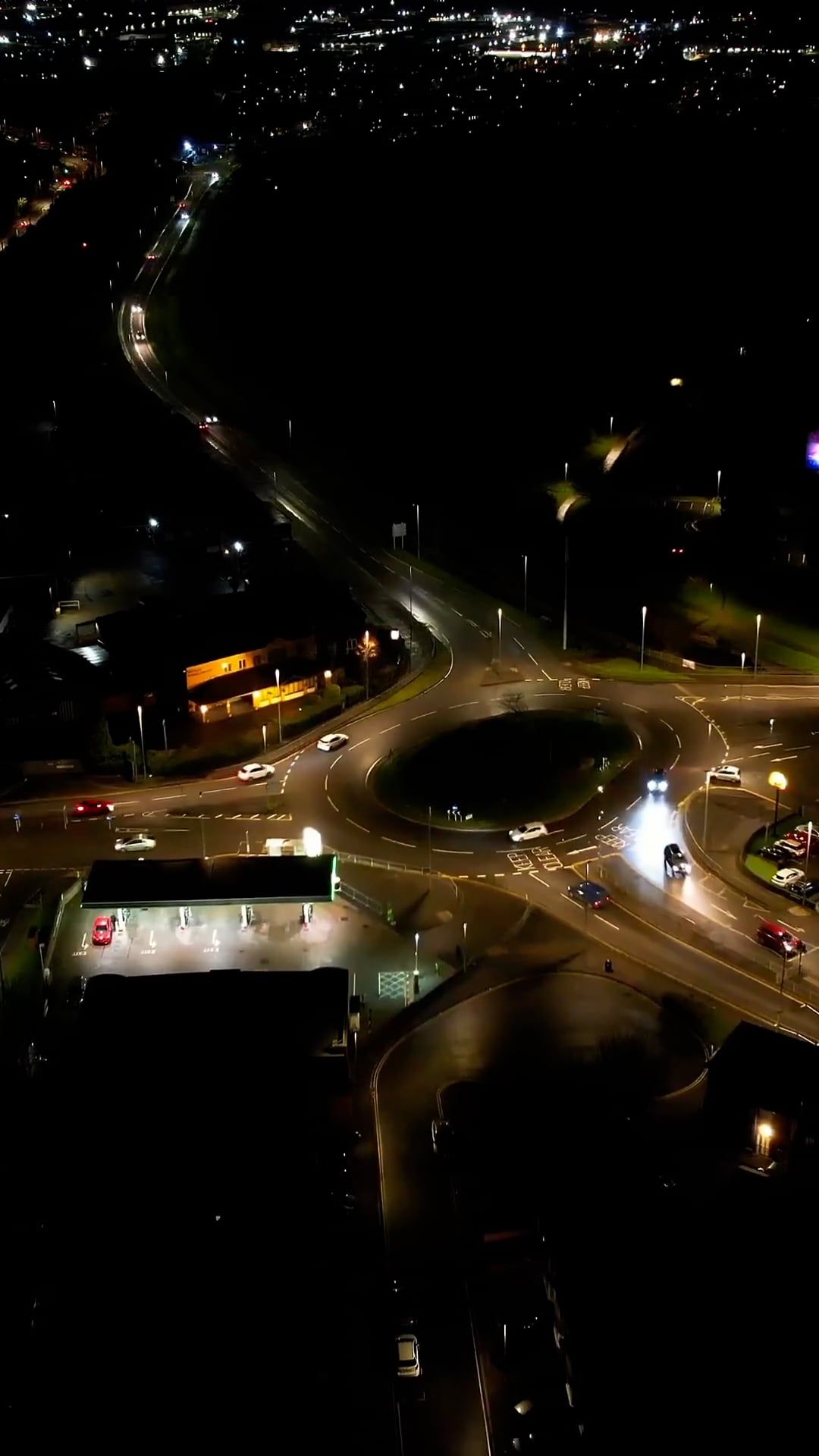 Aerial View on Roundabout and City at Night Free Stock Video Footage ...