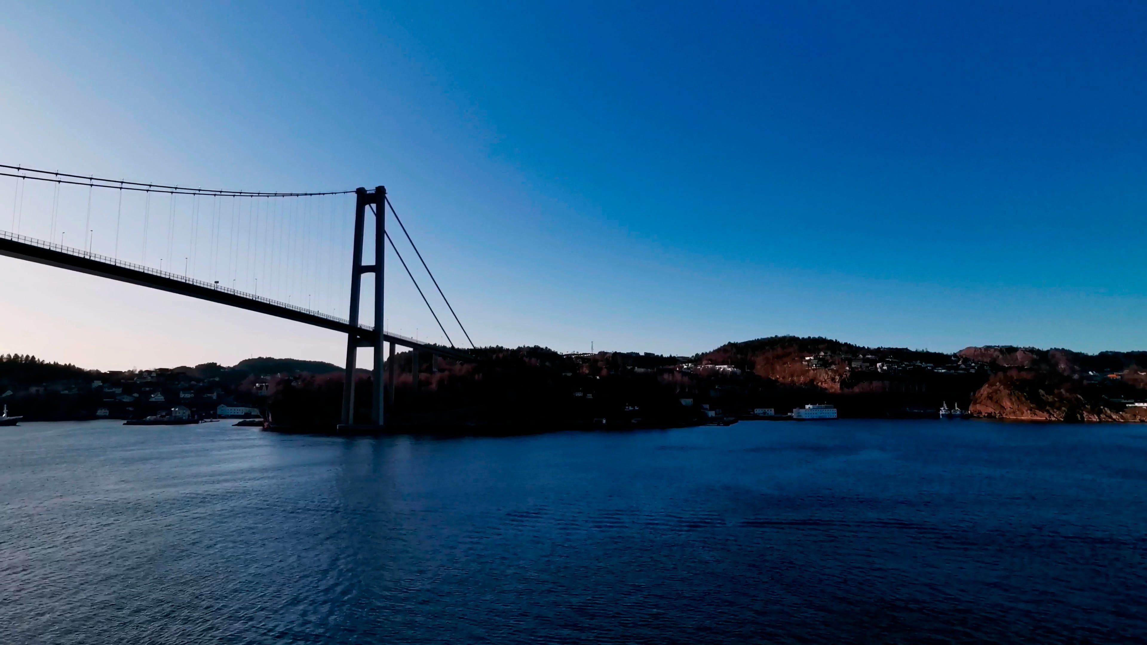 Low Angle View of a Suspension Bridge under a Clear Blue Sky Free Stock ...