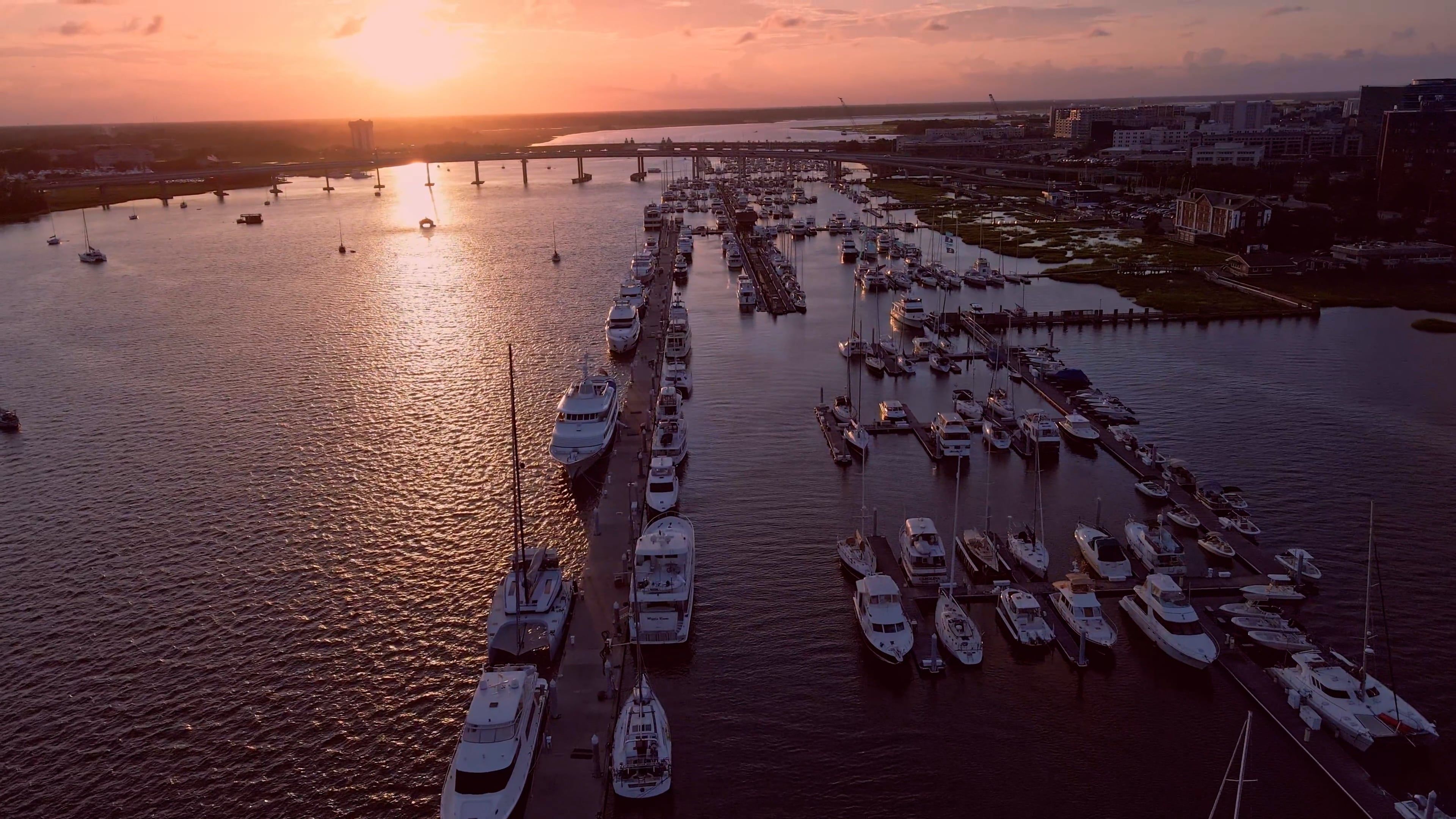 Aerial View of Yachts and Boats at Charleston Harbour Free Stock Video ...