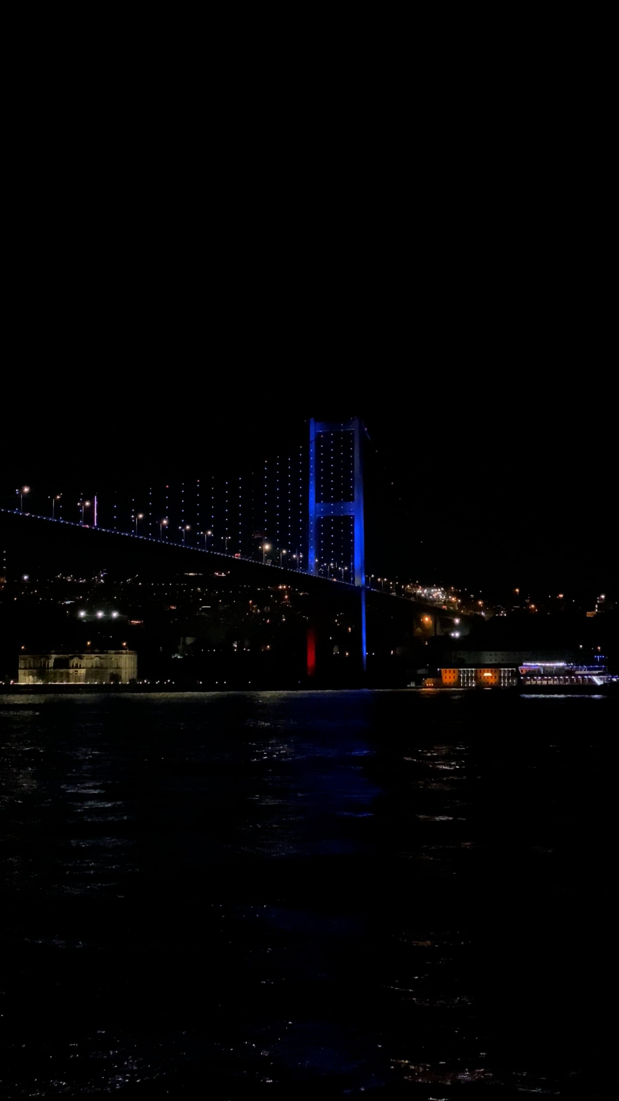 Drone Footage of the Bosphorus Bridge at Night Free Stock Video Footage ...