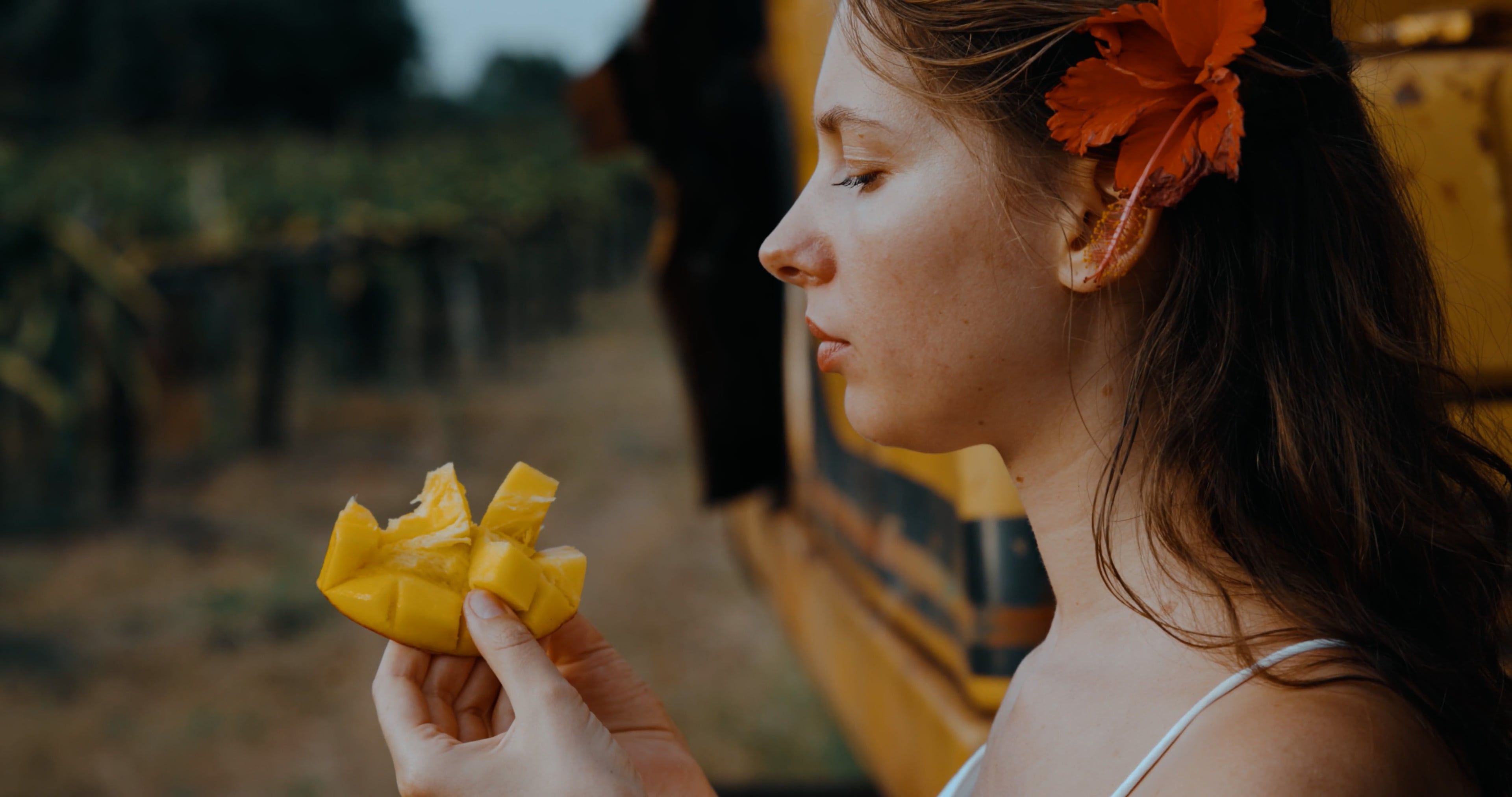 A Woman Eating Yellow Mango · Free Stock Video