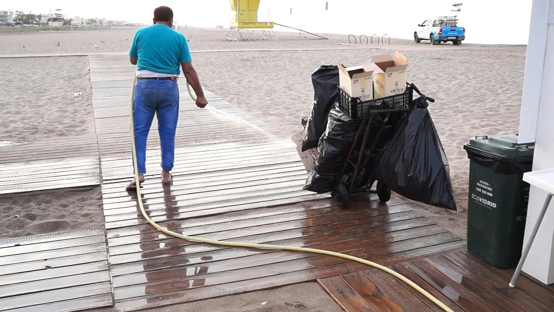 Man Cleaning Walkway · Free Stock Video