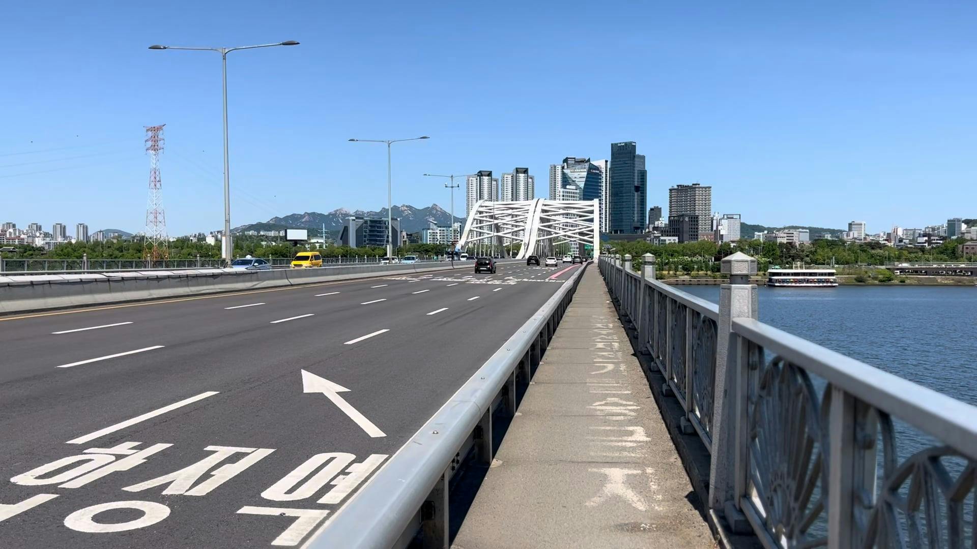 Trains Crossing a Railway Bridge over Han River in Korea Free Stock ...