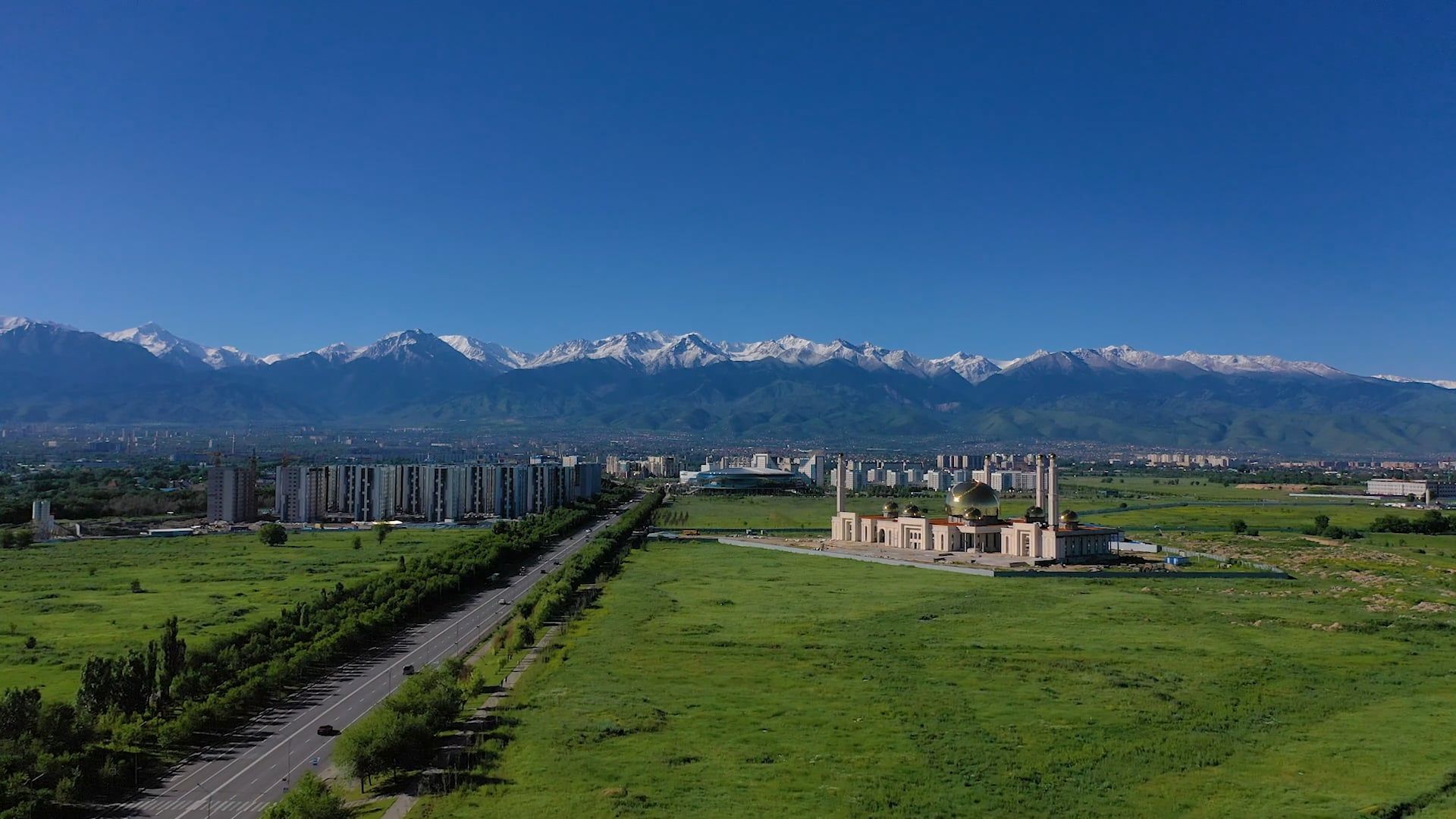 A Mosque in a Green Field near the City of Almaty Free Stock Video ...