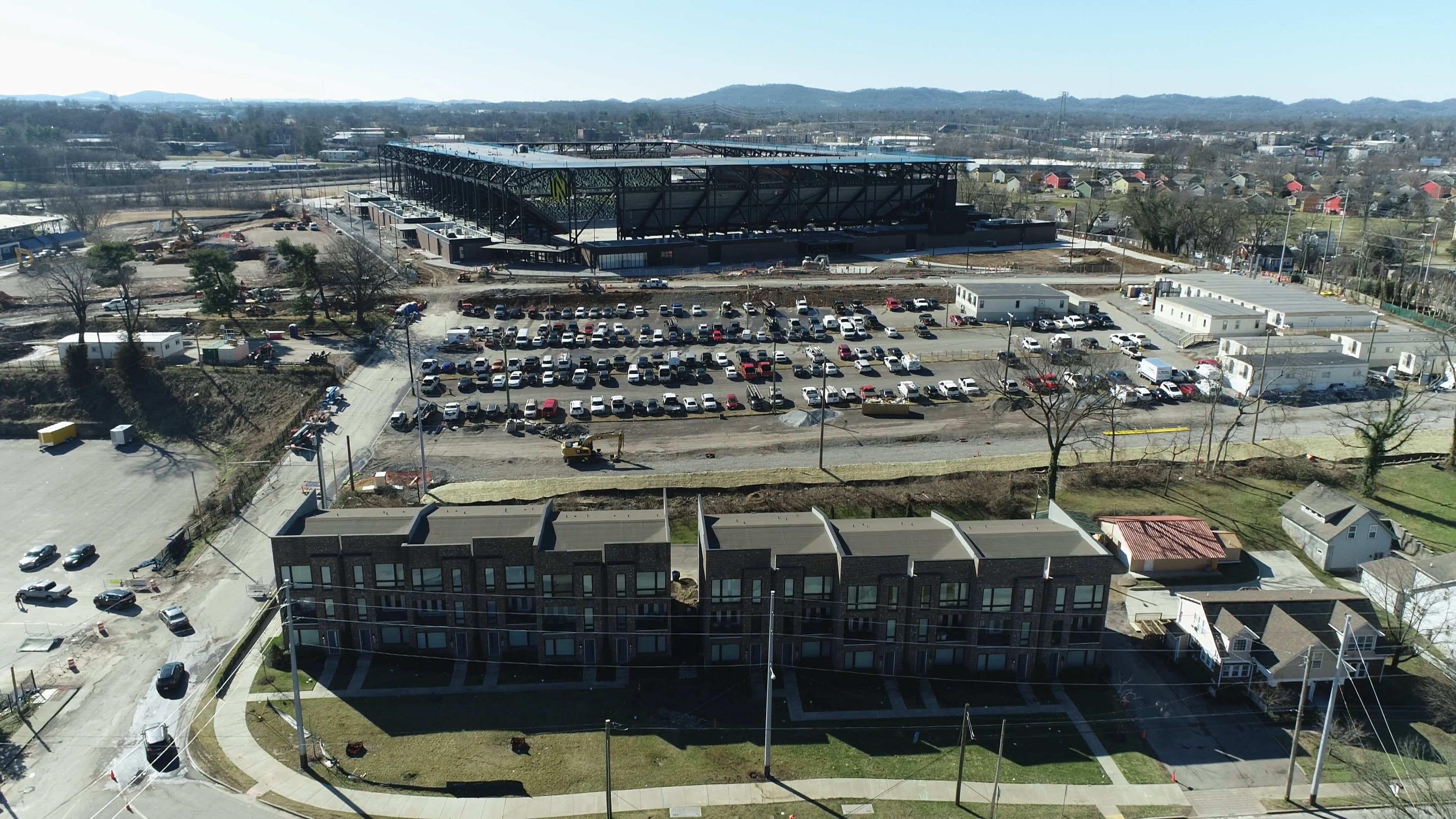 Drone Footage of Cars in a Soccer Stadium Parking Lot Free Stock Video ...