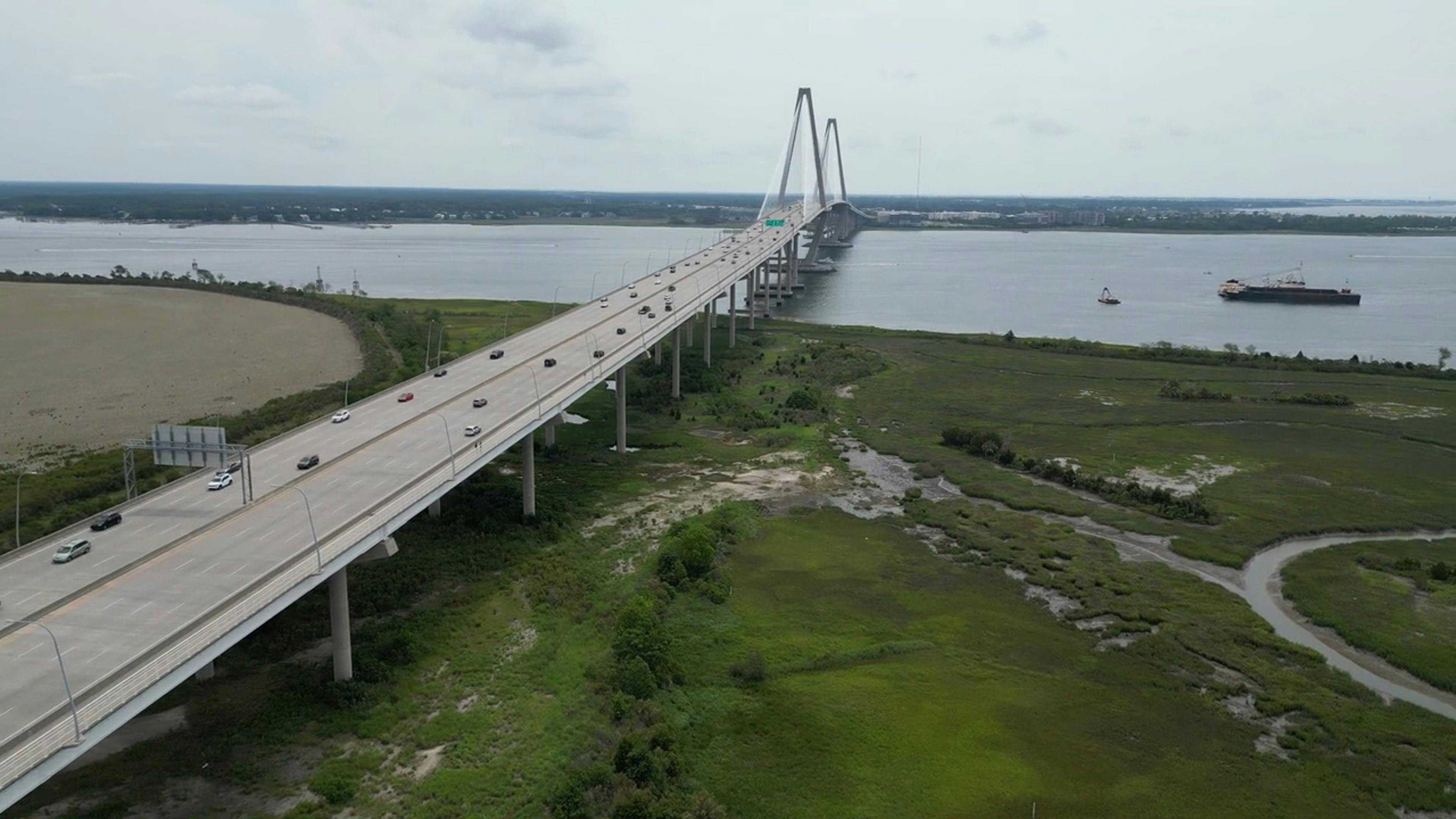 Drone Footage of Ravenel Bridge in South Carolina Free Stock Video ...