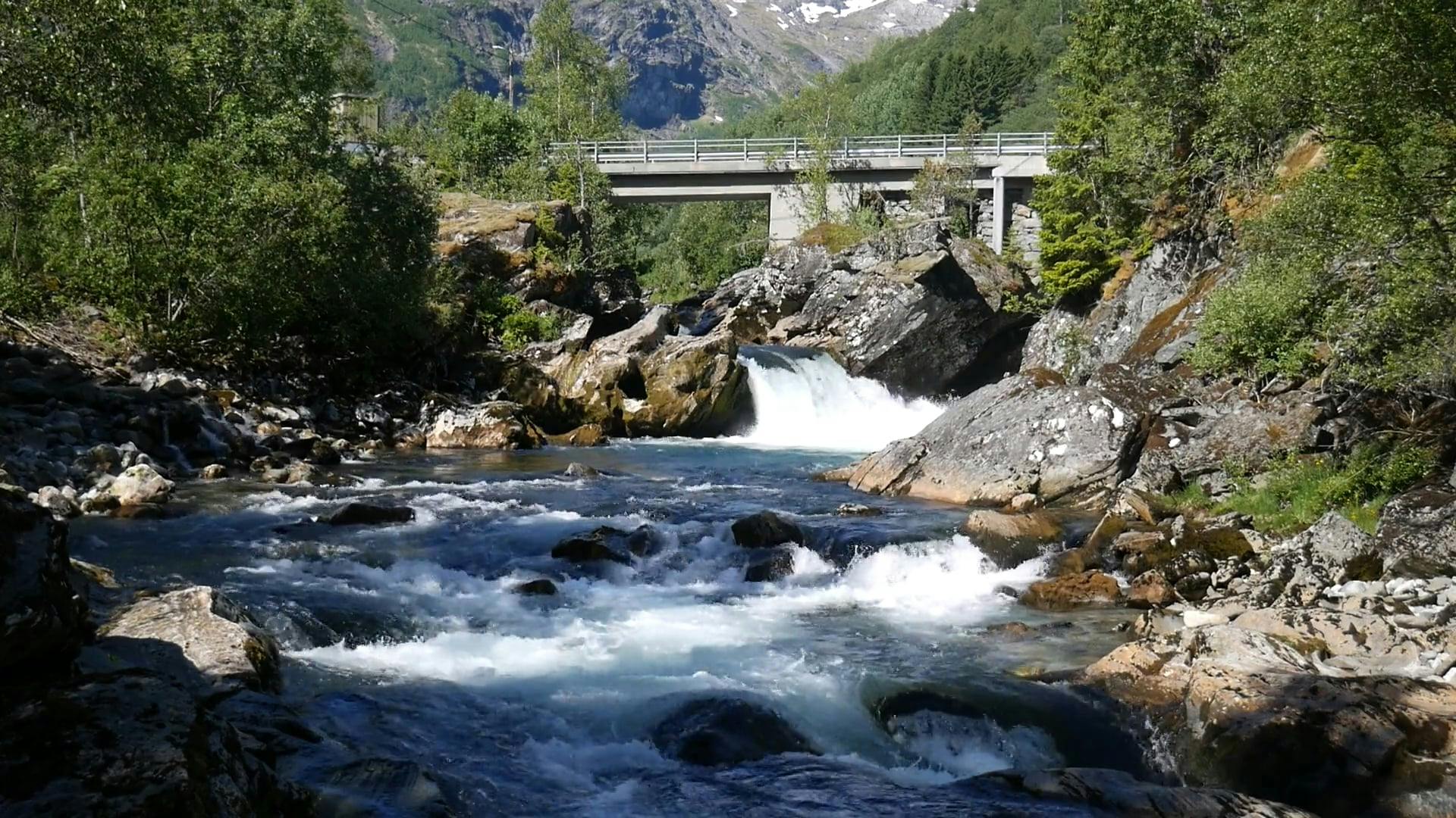 Scenery with River, Bridge and Waterfall Free Stock Video Footage ...