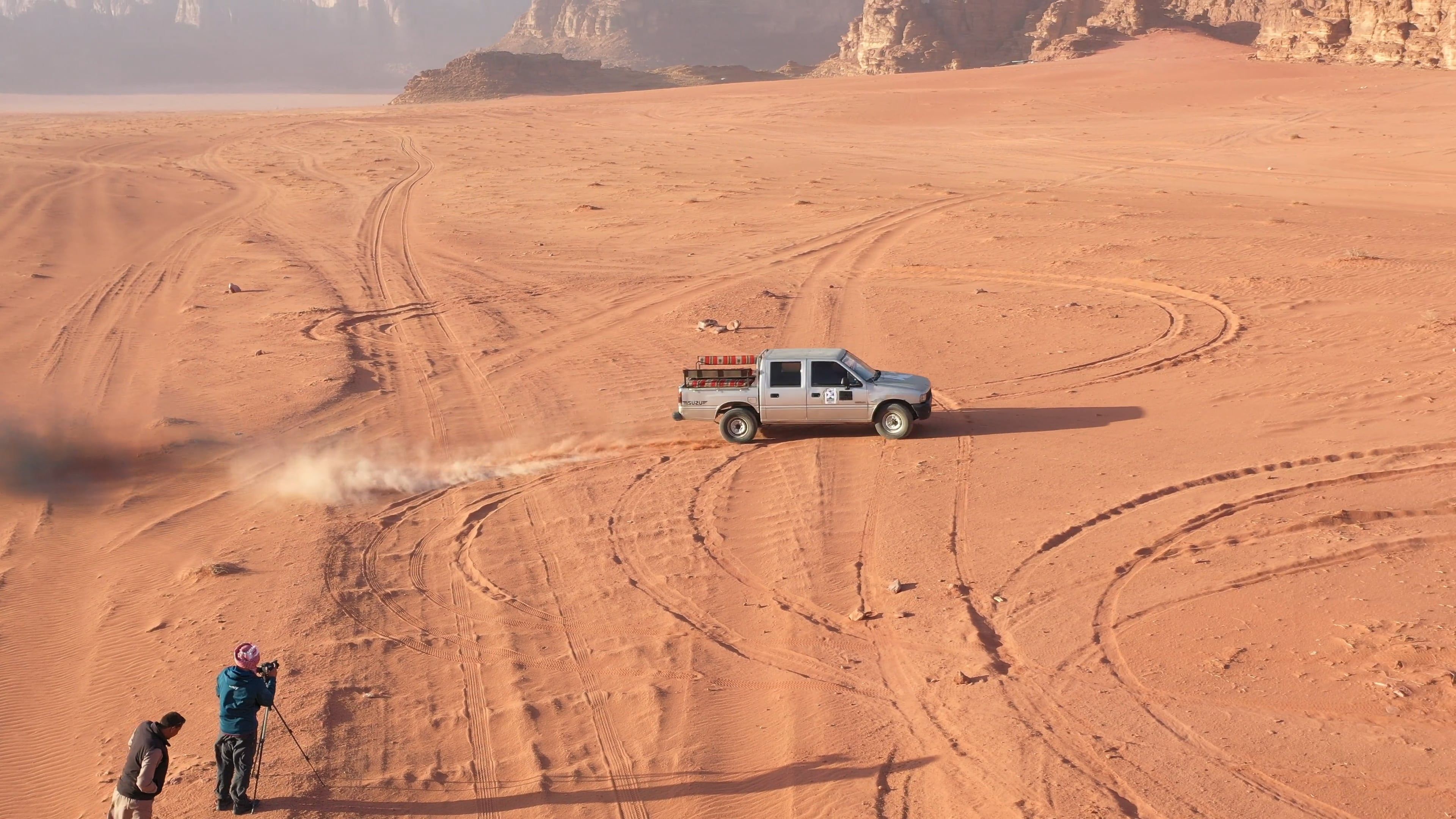 Drone Footage of 4x4 Pick-up Truck Drifting in Desert Free Stock Video ...