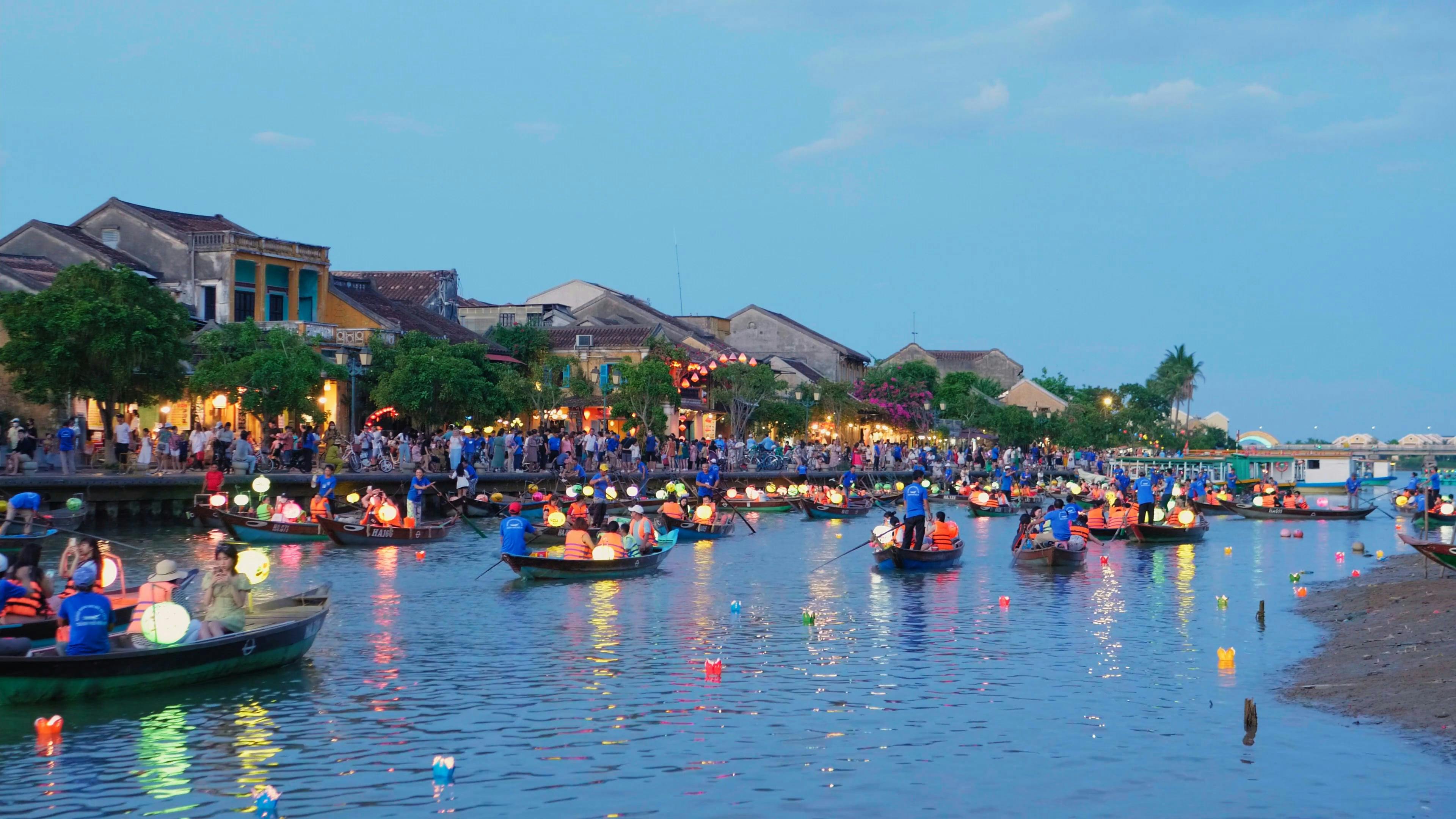Boats on a River with Lanterns During an Asian Festival Free Stock ...